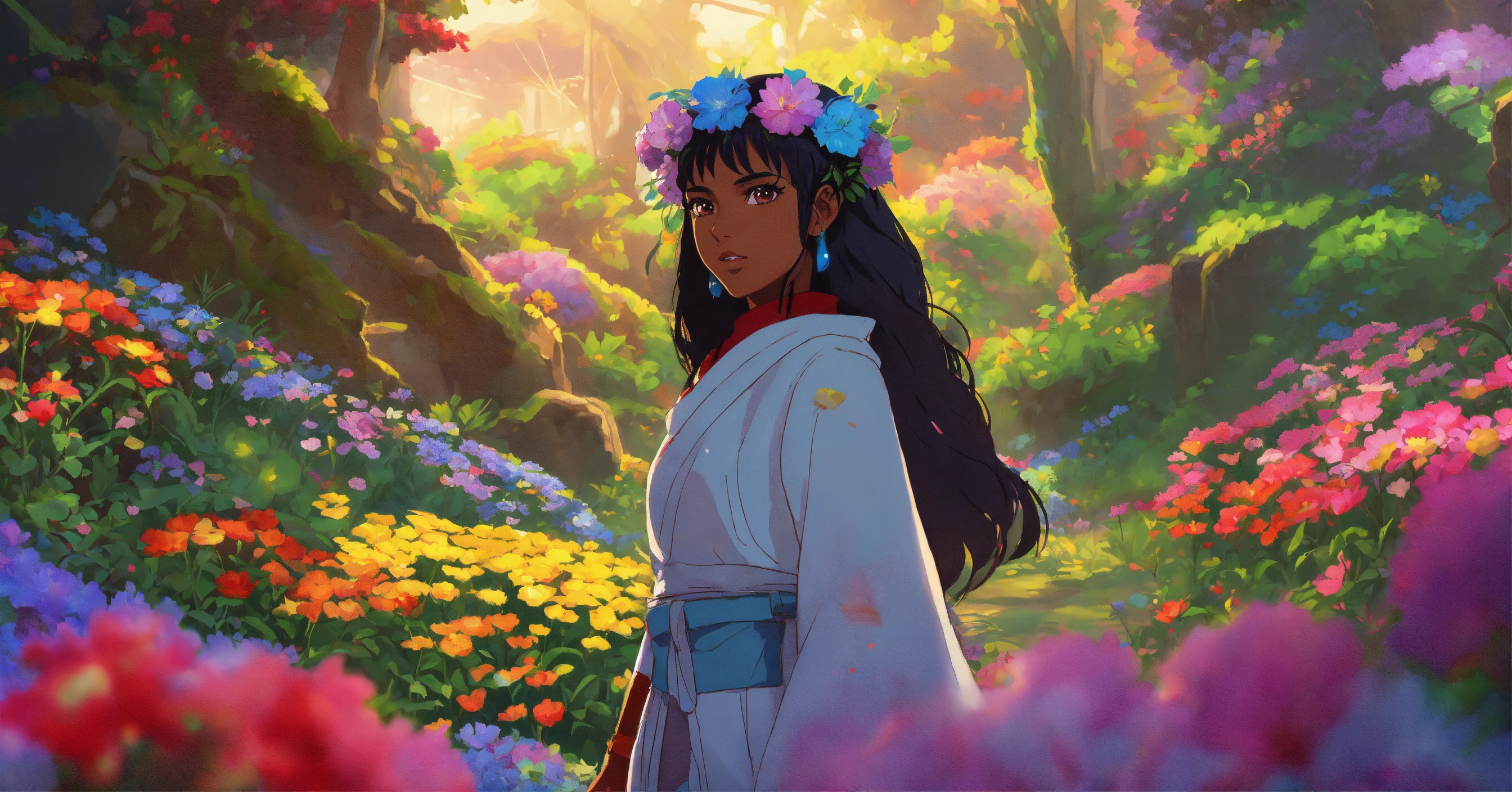 Lexica - Anime art of black skinned princess mononoke, in a garden ...