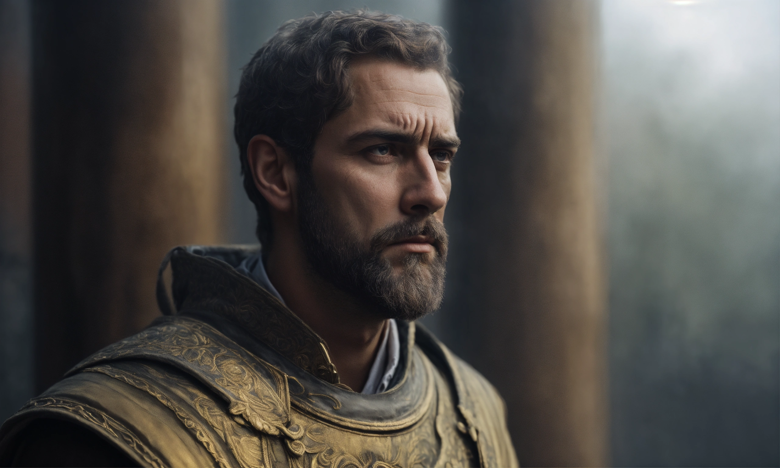 Lexica - Portrait of a stoic man, looks at the camera, clear background ...