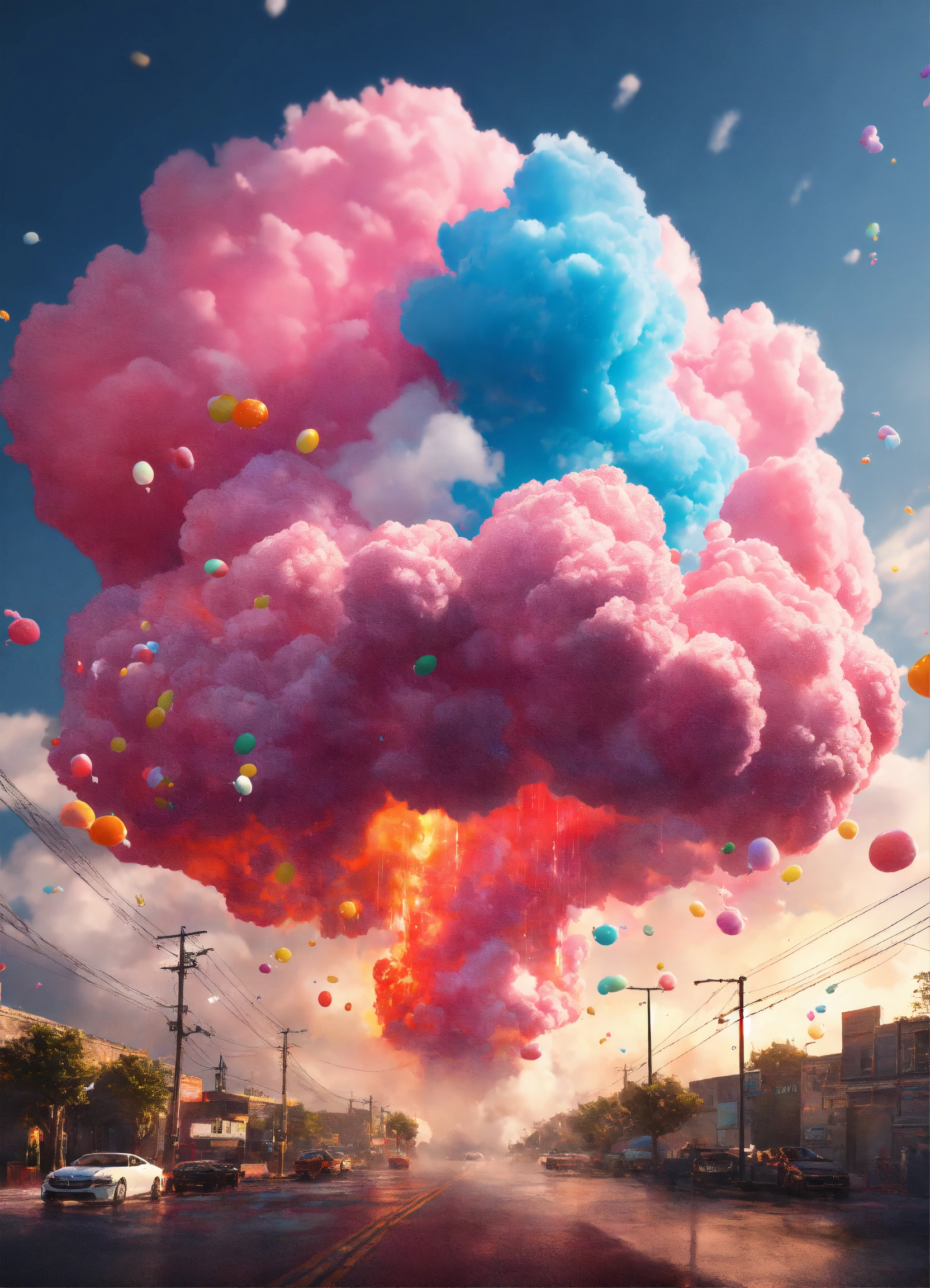 Lexica - A nuclear explosion , made out of cotton candy clouds ,paint ...