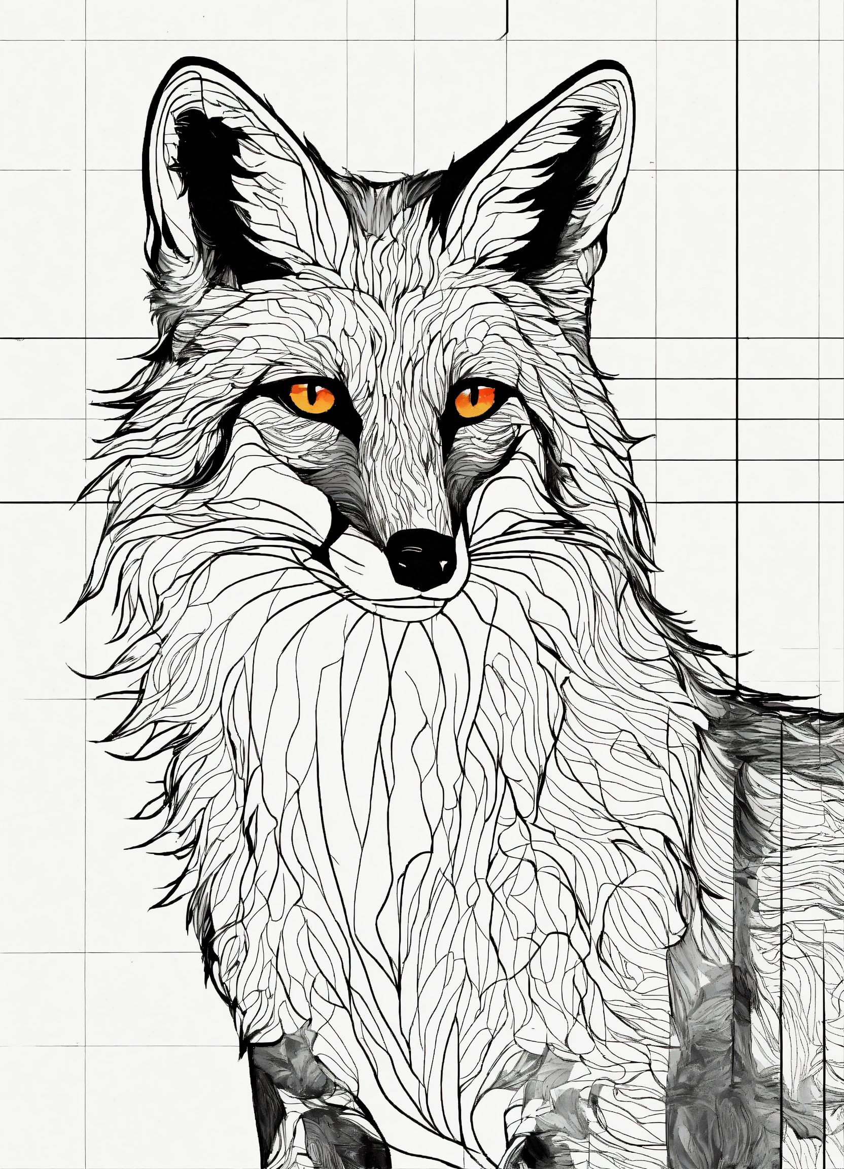 Lexica - Create a sketch of the fox silhouette, black, single lines as ...
