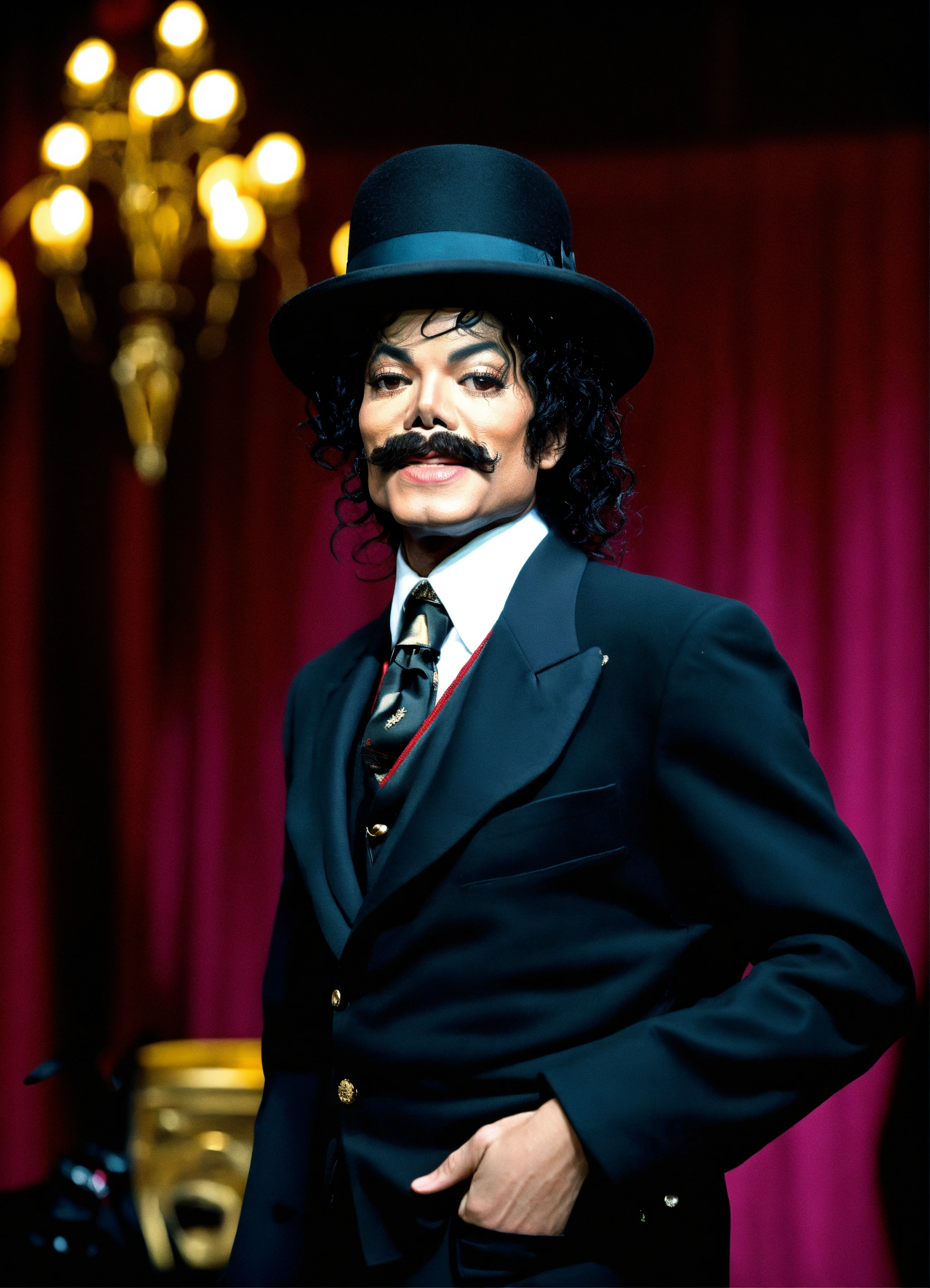 Lexica - Michael jackson disguised as charley chaplin with his moustache