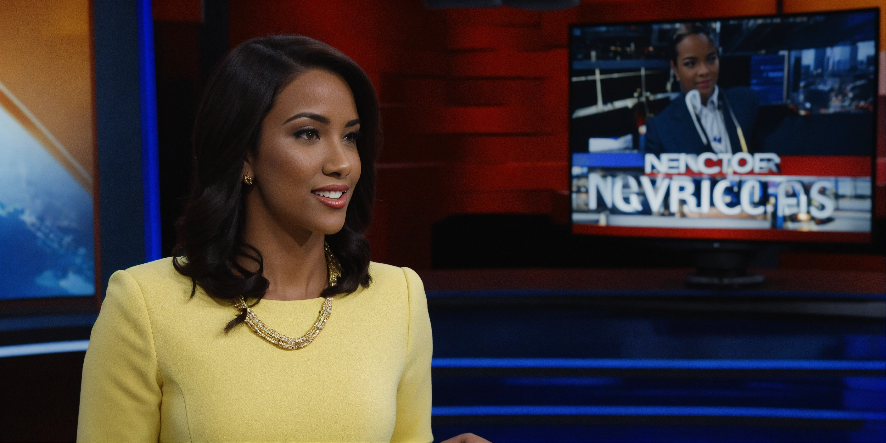 Lexica - A female anchor delivers a newscast over shoulder shot