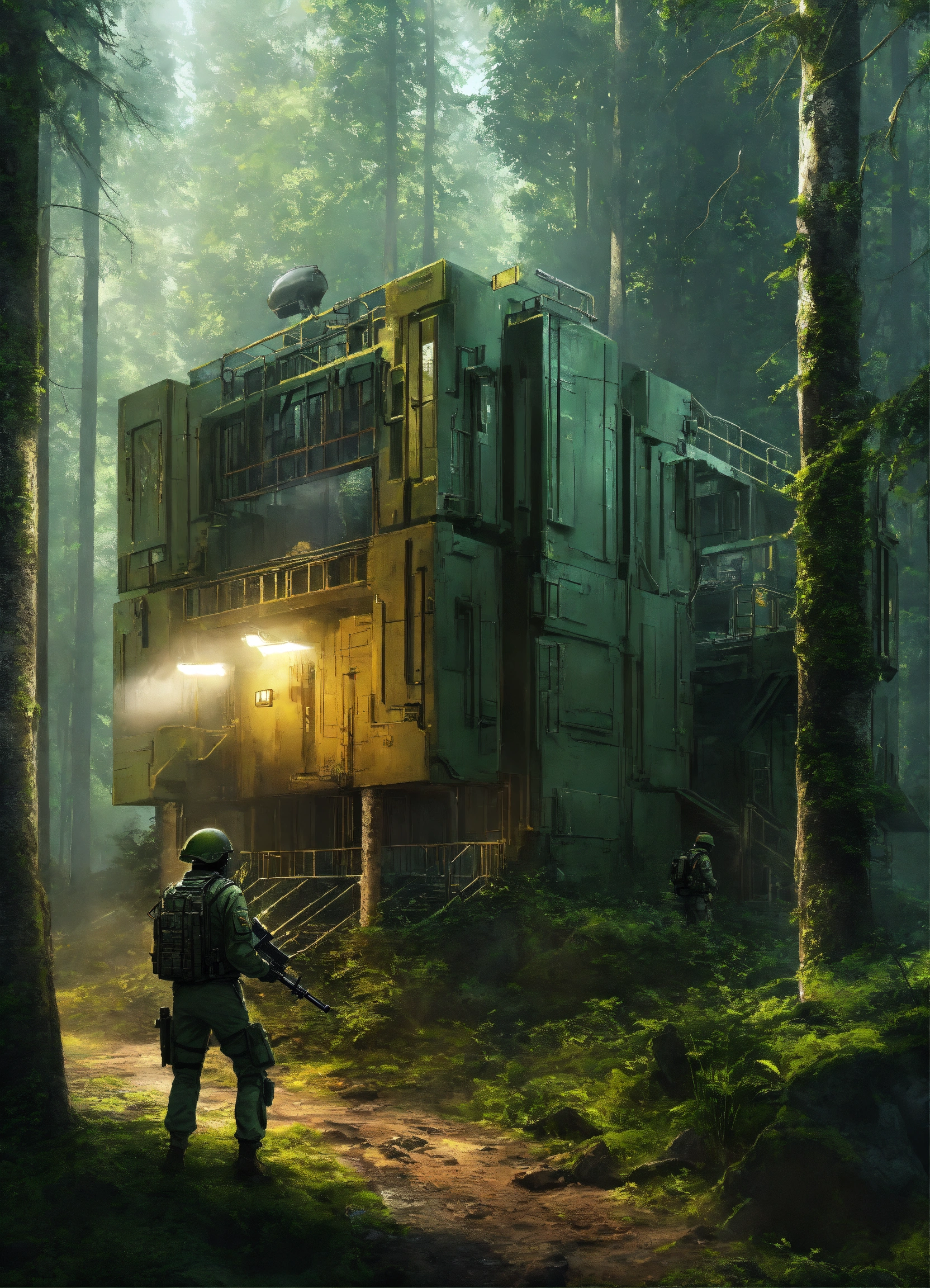 Lexica - Clean and active sci fi military forest compound, military ...