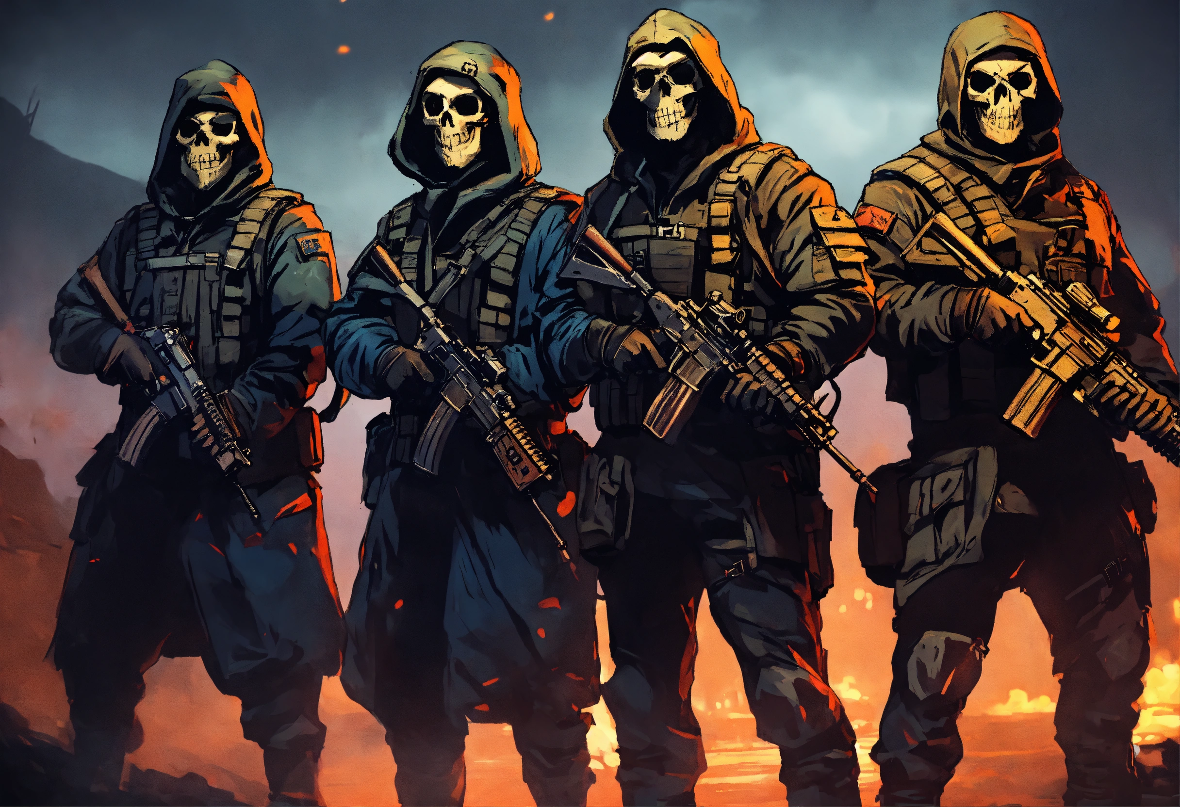 Lexica - 3 comando guys, wearing skull masks, posing for a photo ...