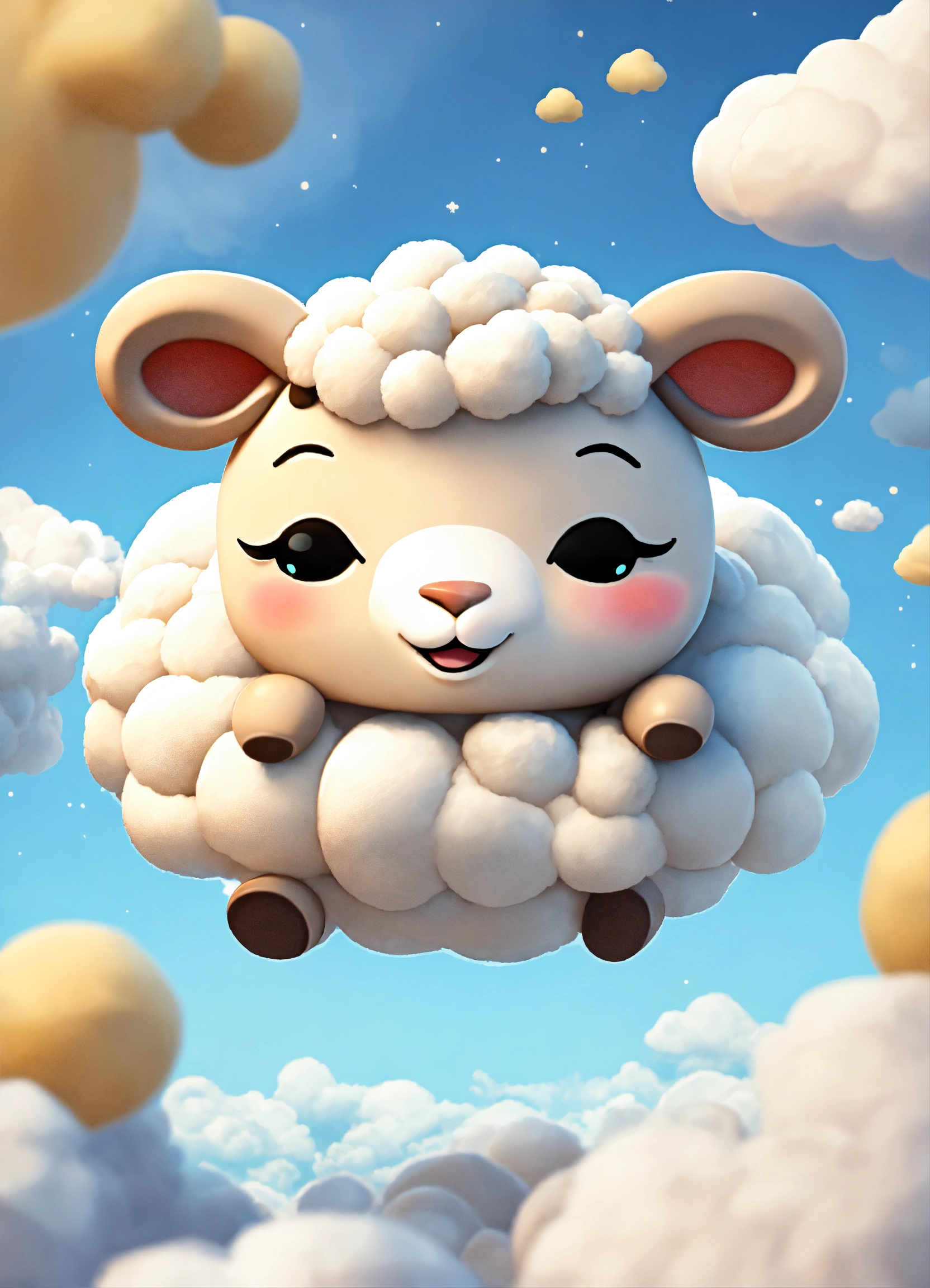 Lexica - Cute sleep sheep chibi cartone style fly in cloud,3dcg
