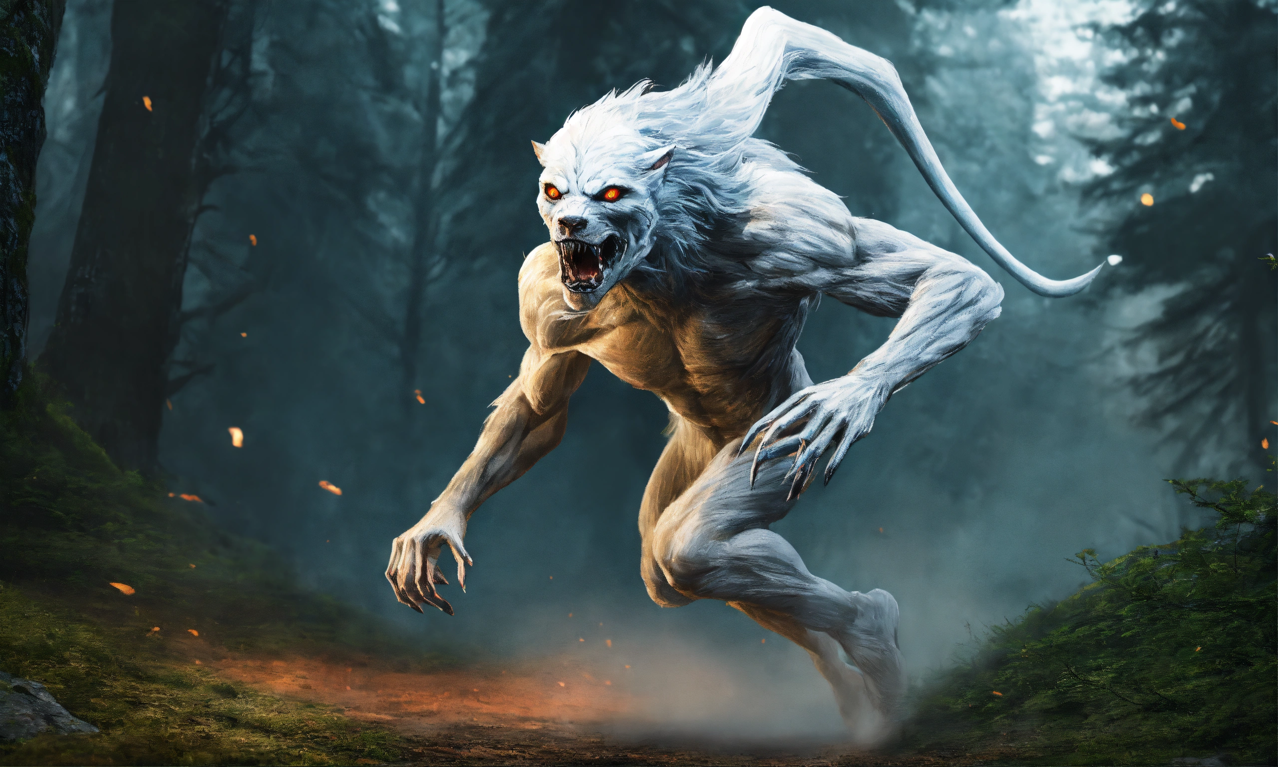 Lexica - Terrifying White SKINWALKER Running In Ultra Realistic Style