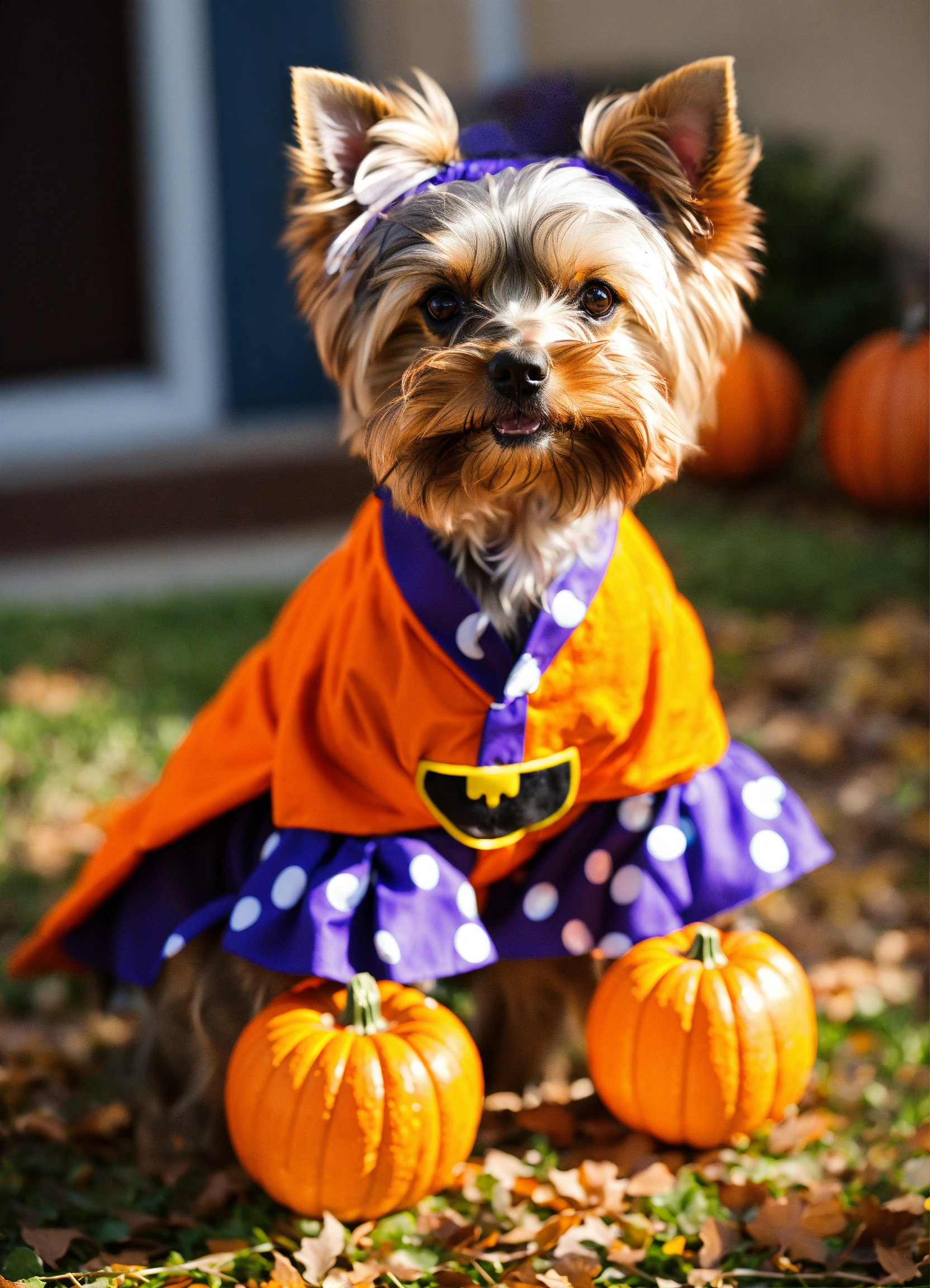 Lexica - Female yorkie dog with Halloween outfit