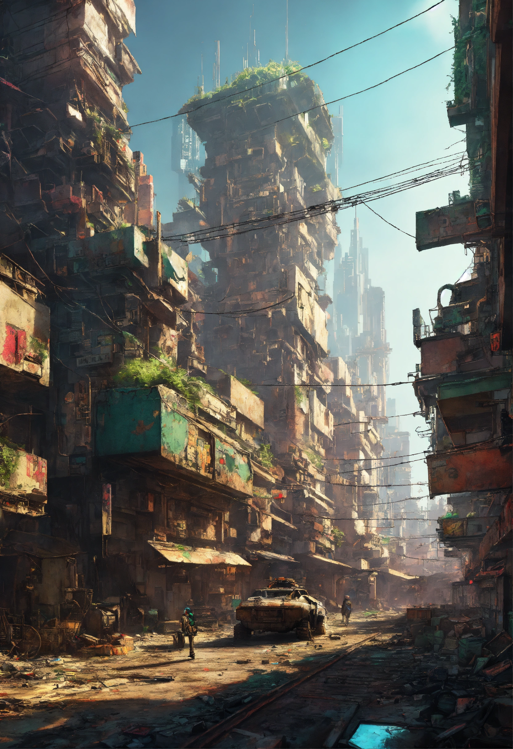 Lexica - Futuristic abandoned city cyberpunk style with junk everywhere