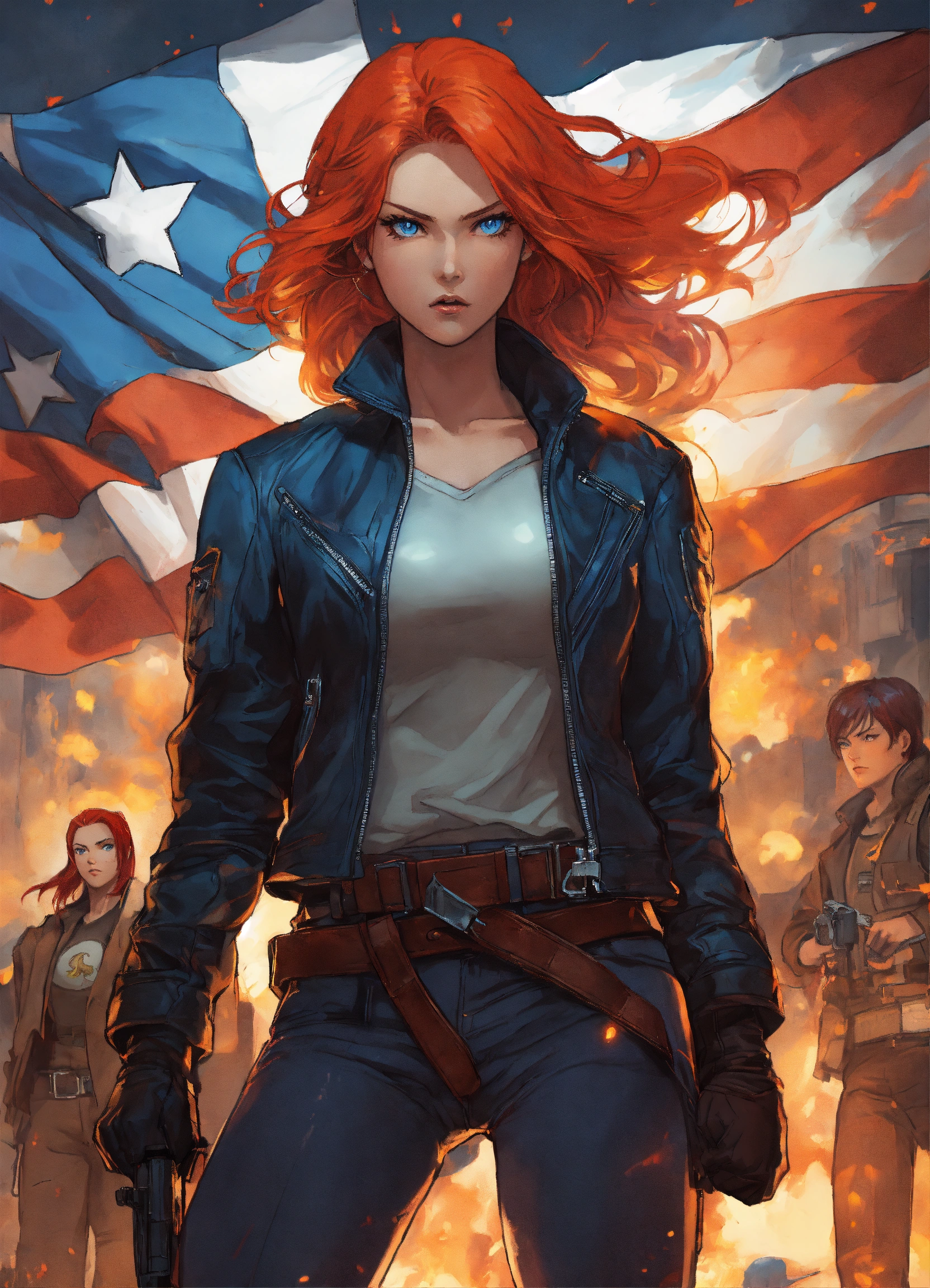 Lexica - Red-haired female vigilante, combat stance, sporting a leather ...