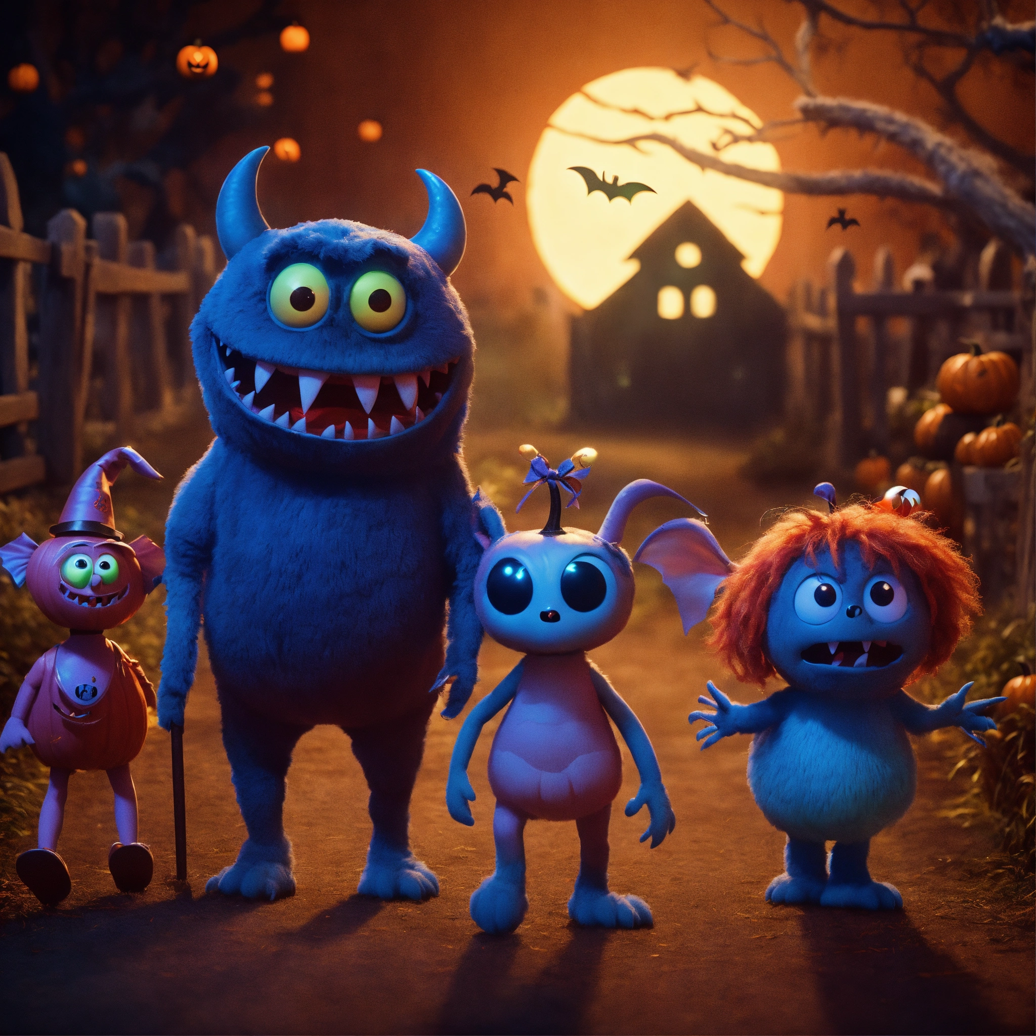Lexica - Group of cute friendly pixar-style monsters going trick-or ...