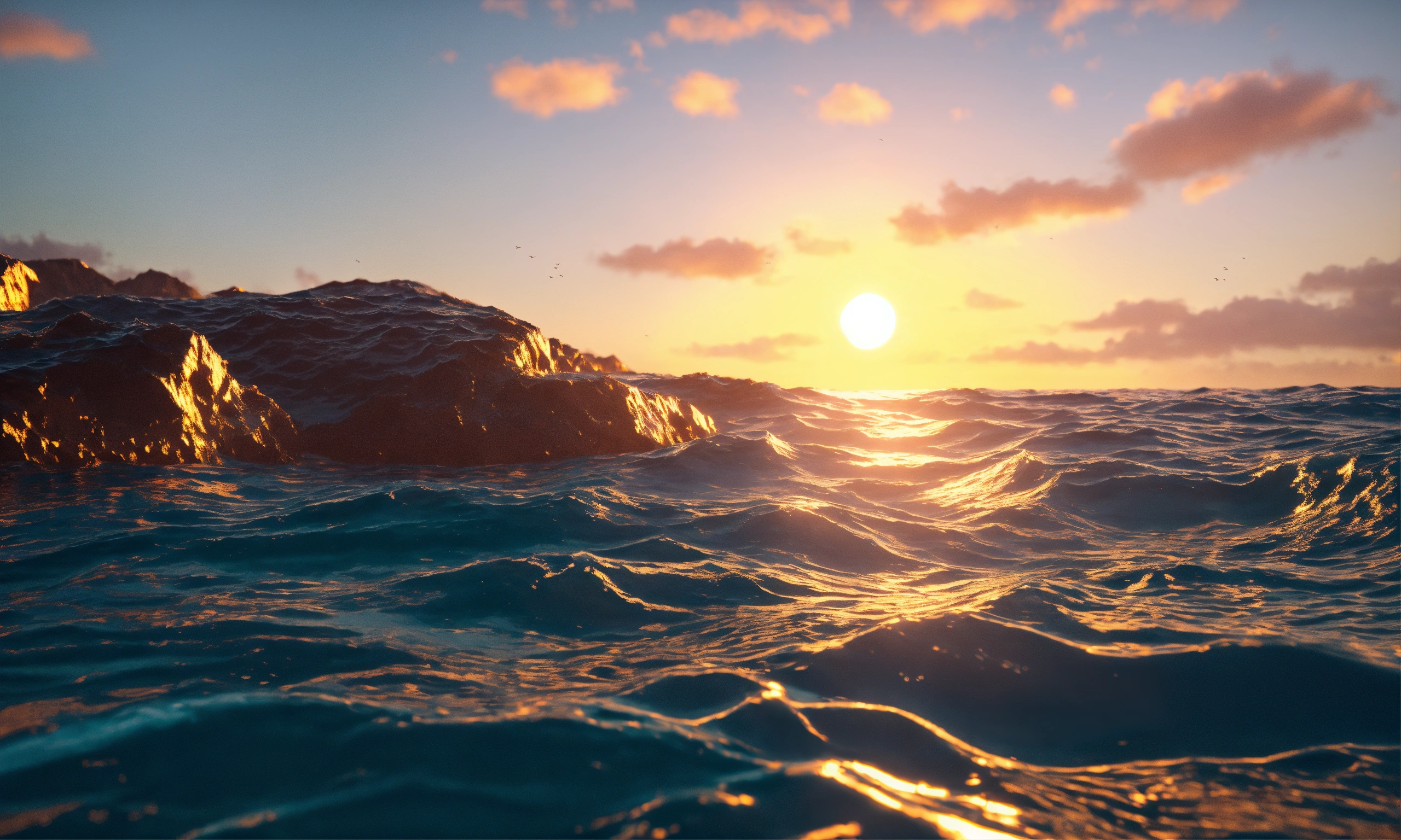 Lexica - 3D ocean scene at sunset hyper realistic and 8k