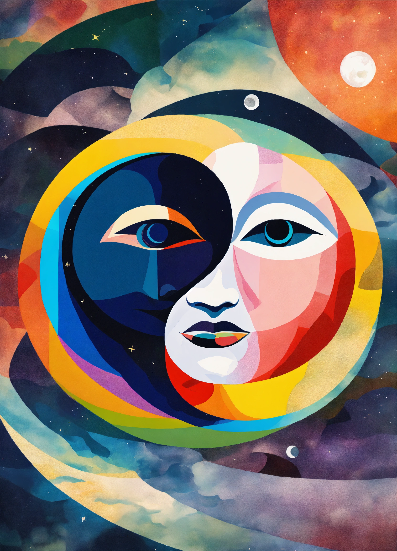 Lexica - Japanese vintage poster, ying yang head merging into another ...