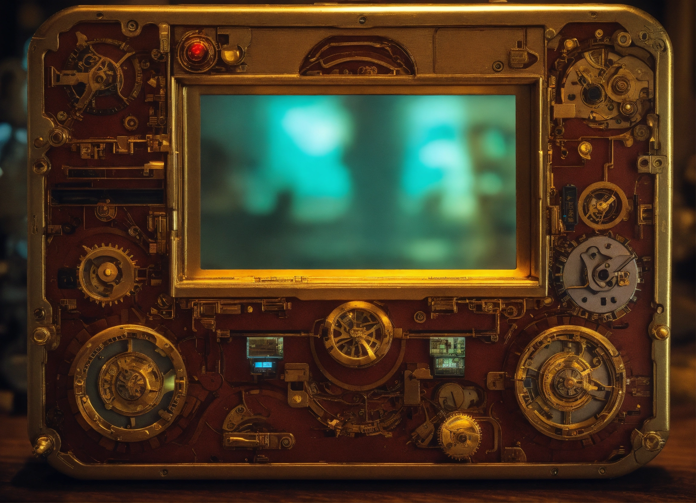 Lexica - Micro handheld gaming device, screen in center, steampunk ...