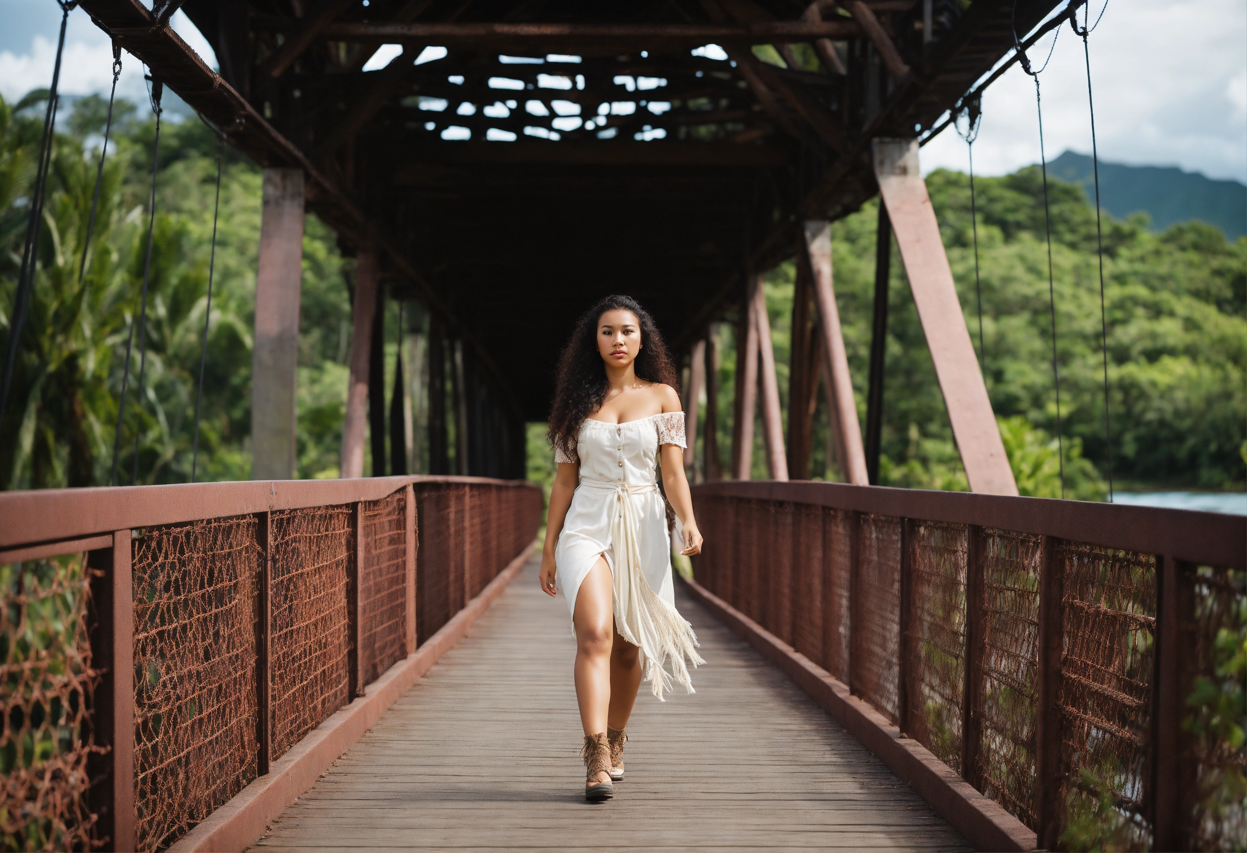 Lexica - Young beautiful Polynesian woman walking through truss ...