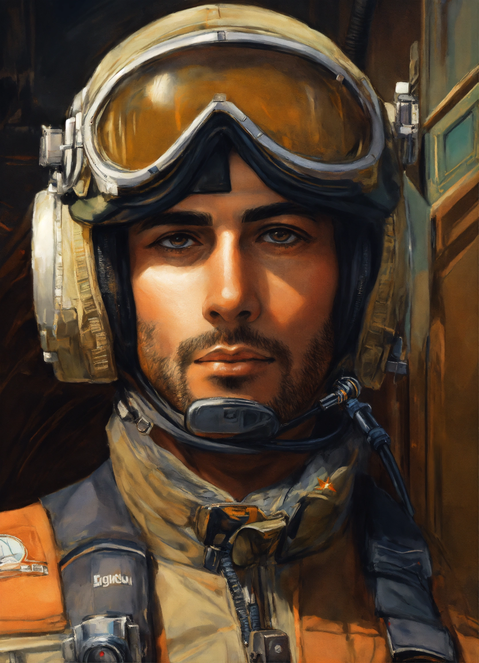 Lexica - Arab male pilot wearing a flight suit, coriolis the third horizon, hyper detailed ...