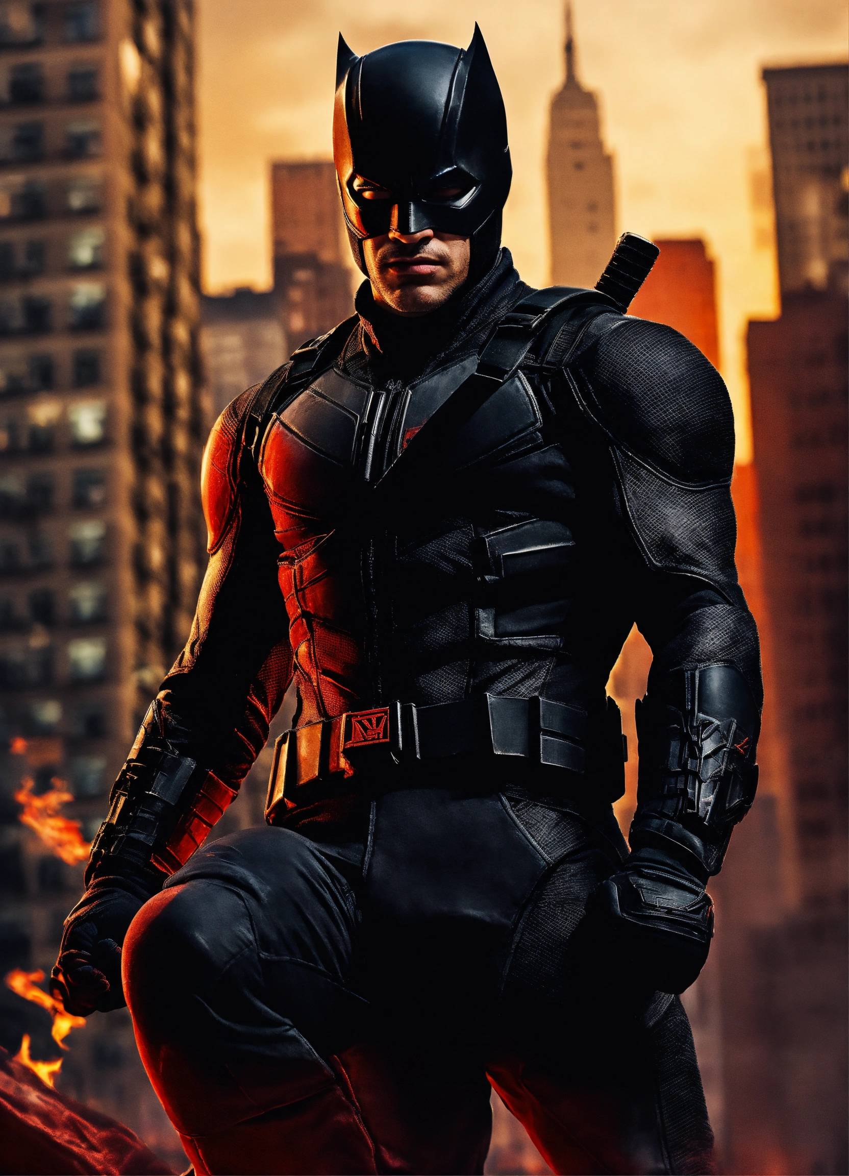 Lexica - Daredevil, vigilantes, with black armor suit, in martial pose ...