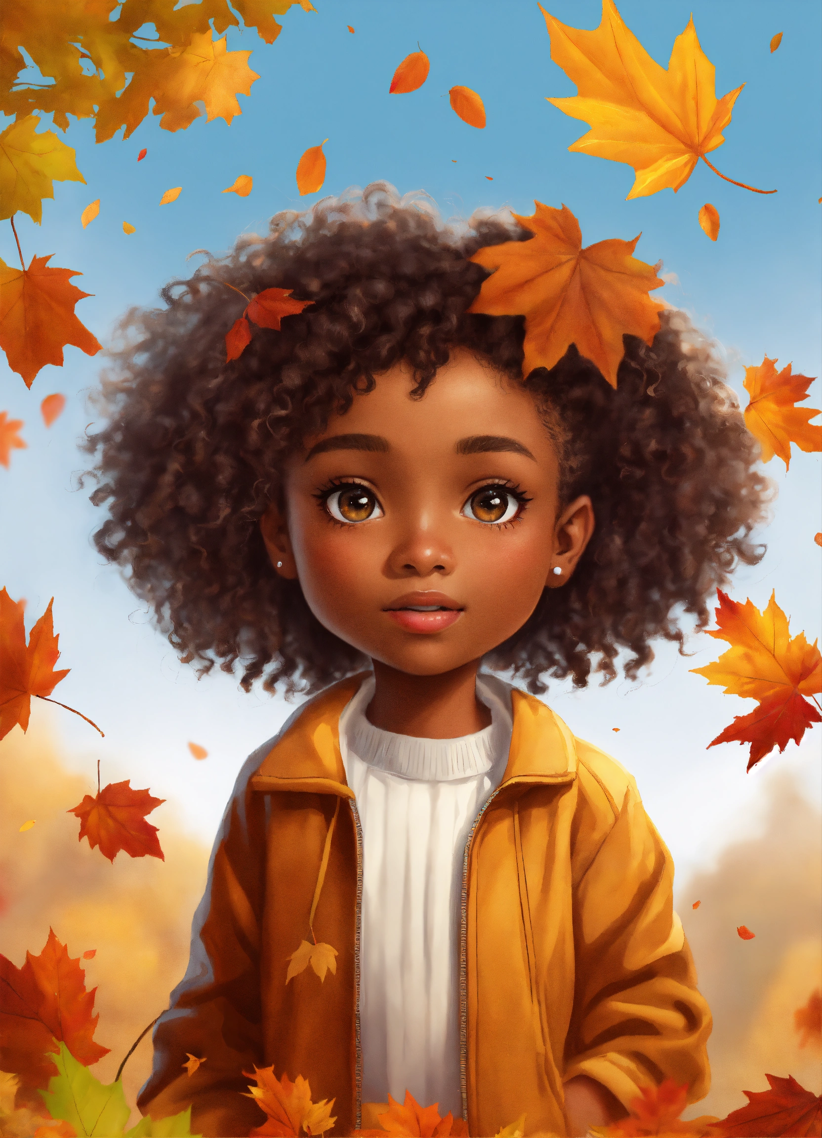 Lexica - Cartoon cute little mixed black girl in autumn, hyper ...