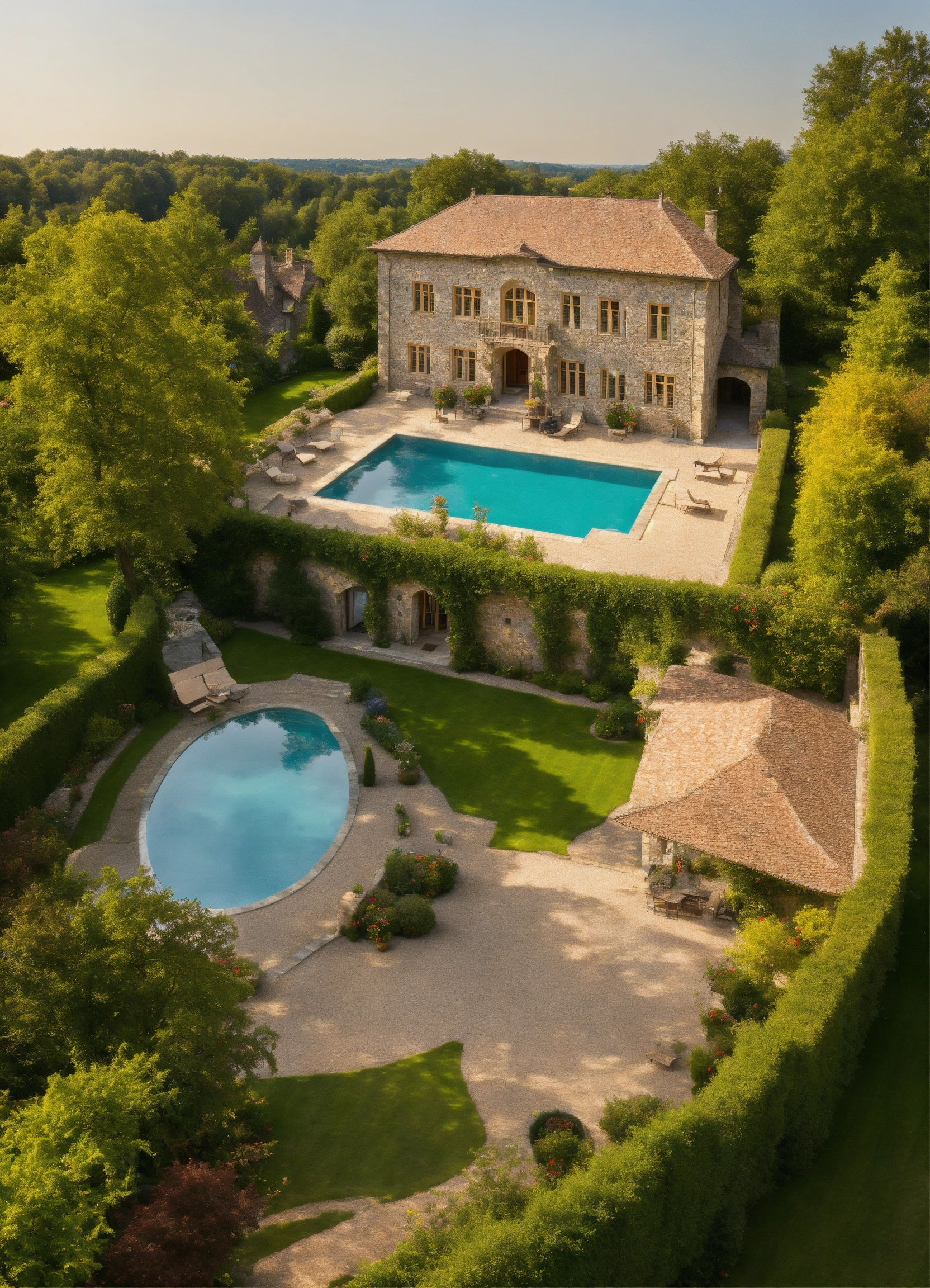 Lexica - Classic huge castle in wood and stone and interior with garden ...