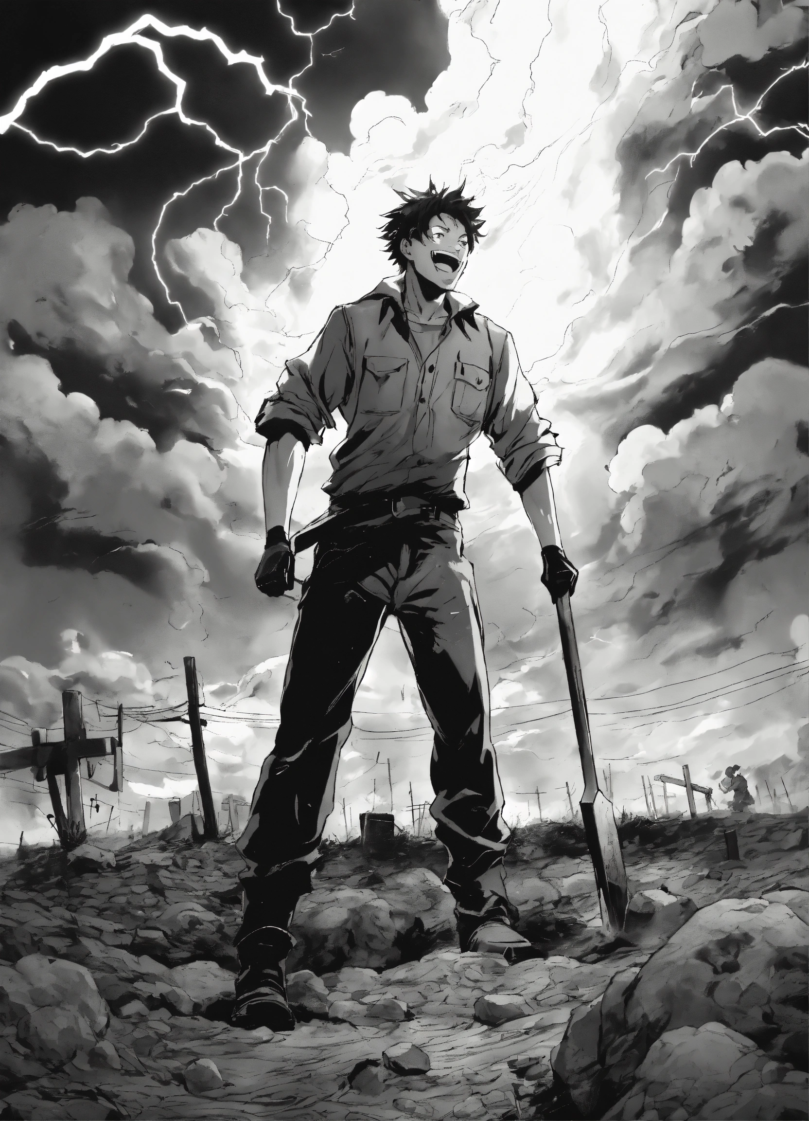 Lexica - Black and white illustration, Wide angle environmental full ...