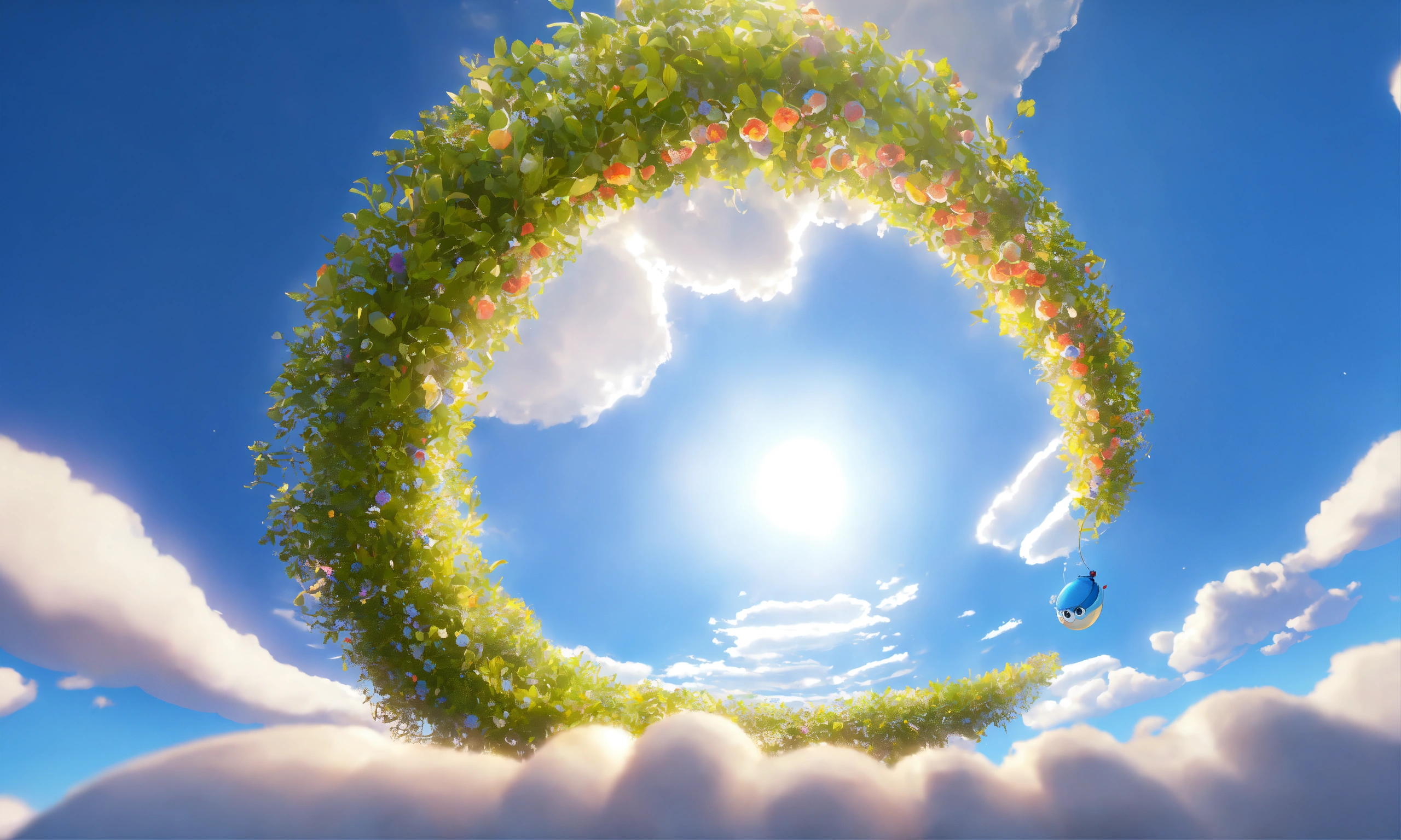 Lexica - Beautiful clear blue sky, cloud, pixar, worm's-eye view, 4k