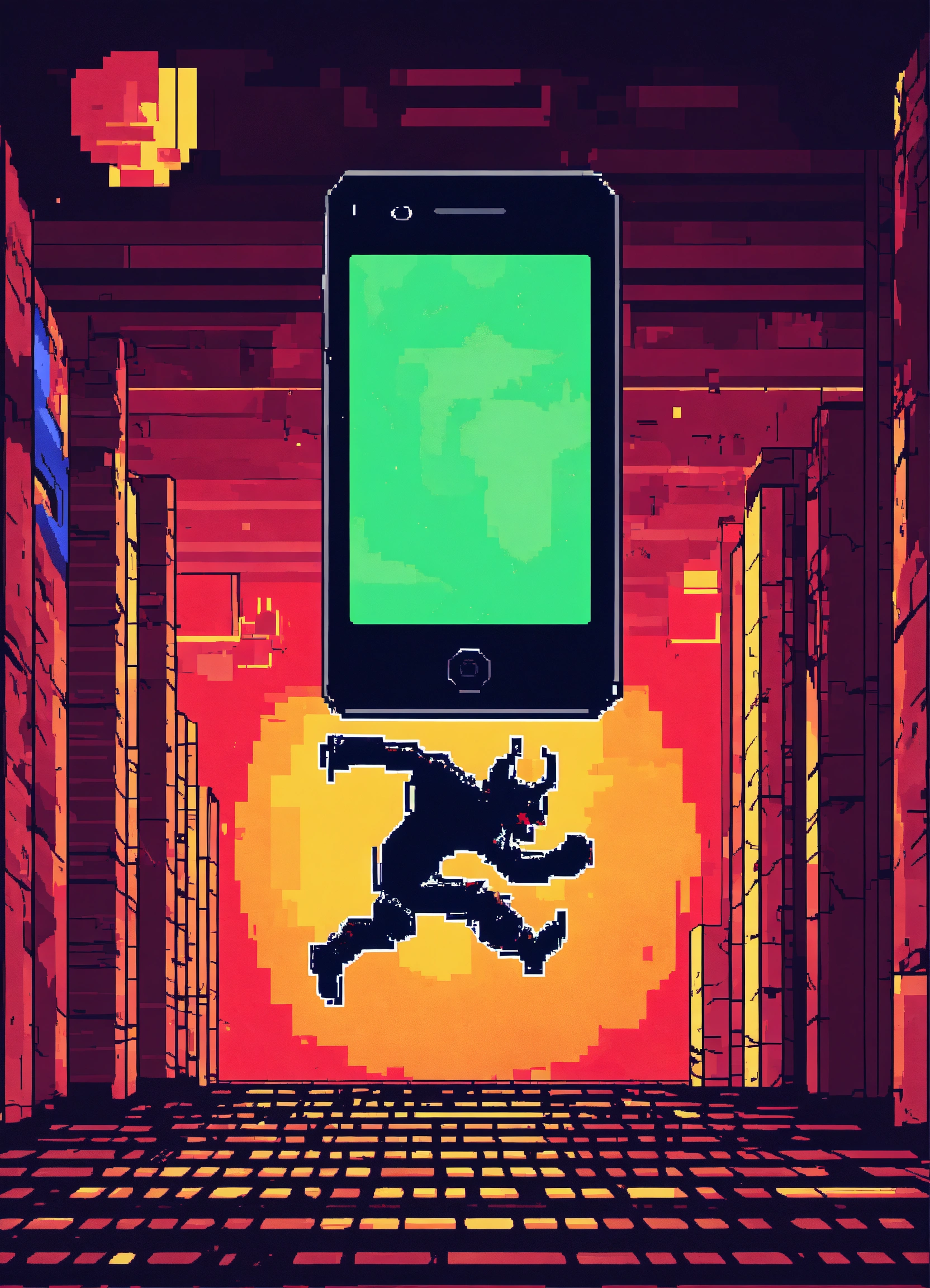 Lexica - Techno devil jumping upside down into smart phone screen 8bit ...