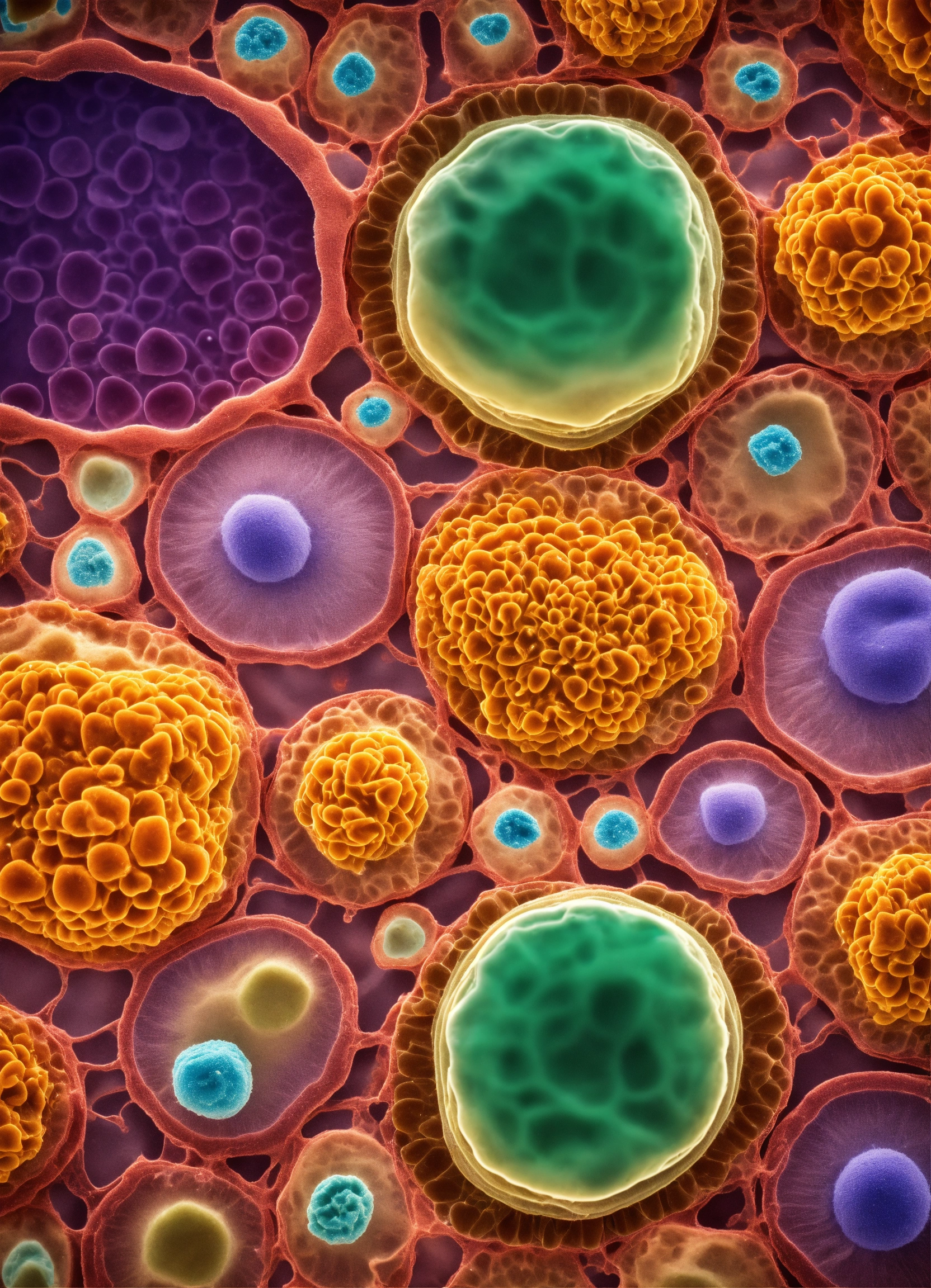 Lexica - Realistic photo of adherent eukaryotic cells seen through a microscope