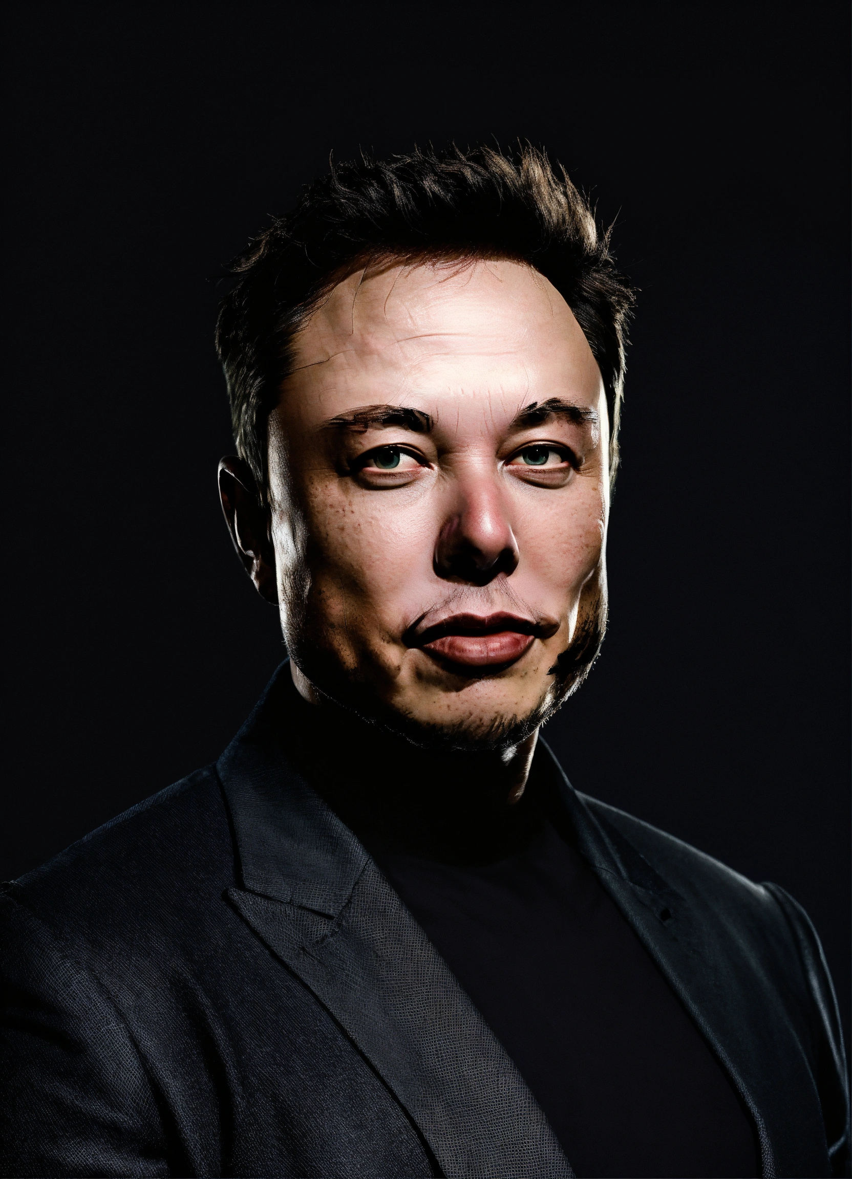 Lexica - Elon Musk, black background, evil.