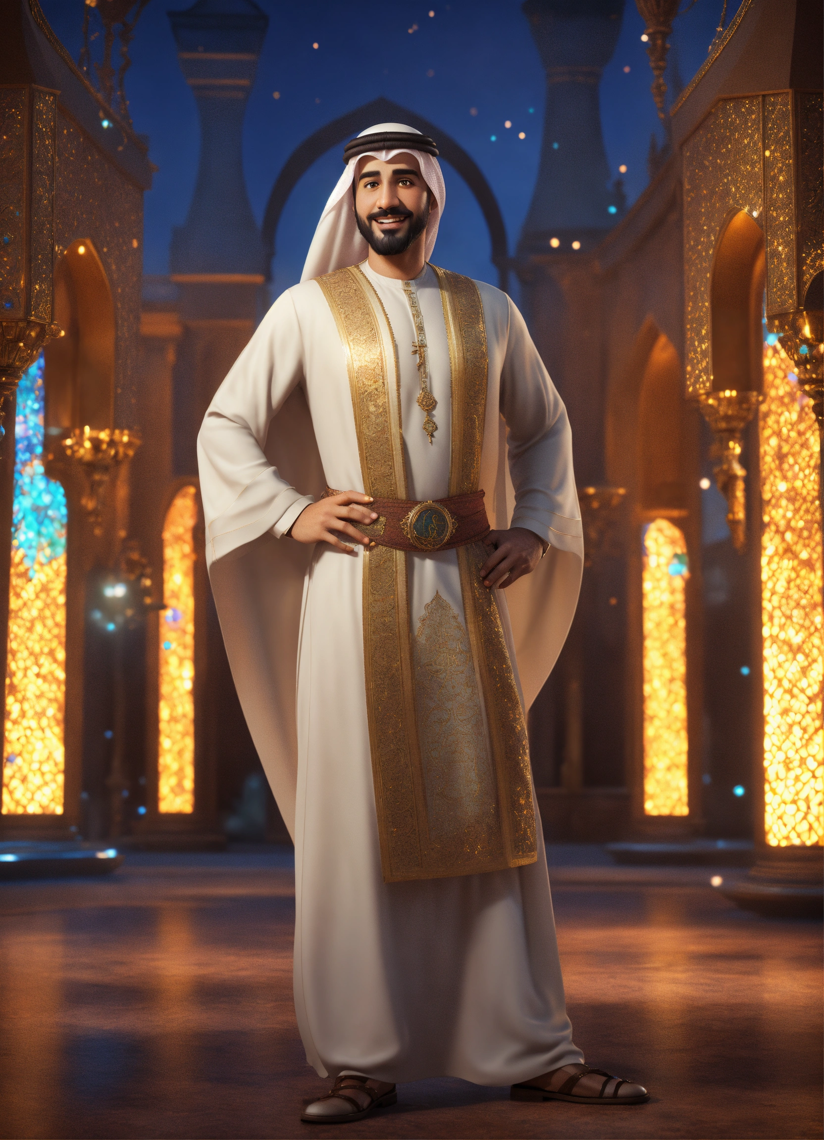 Lexica - Create a 3D rendering of a wealthy Arab male sheikh from Dubai ...