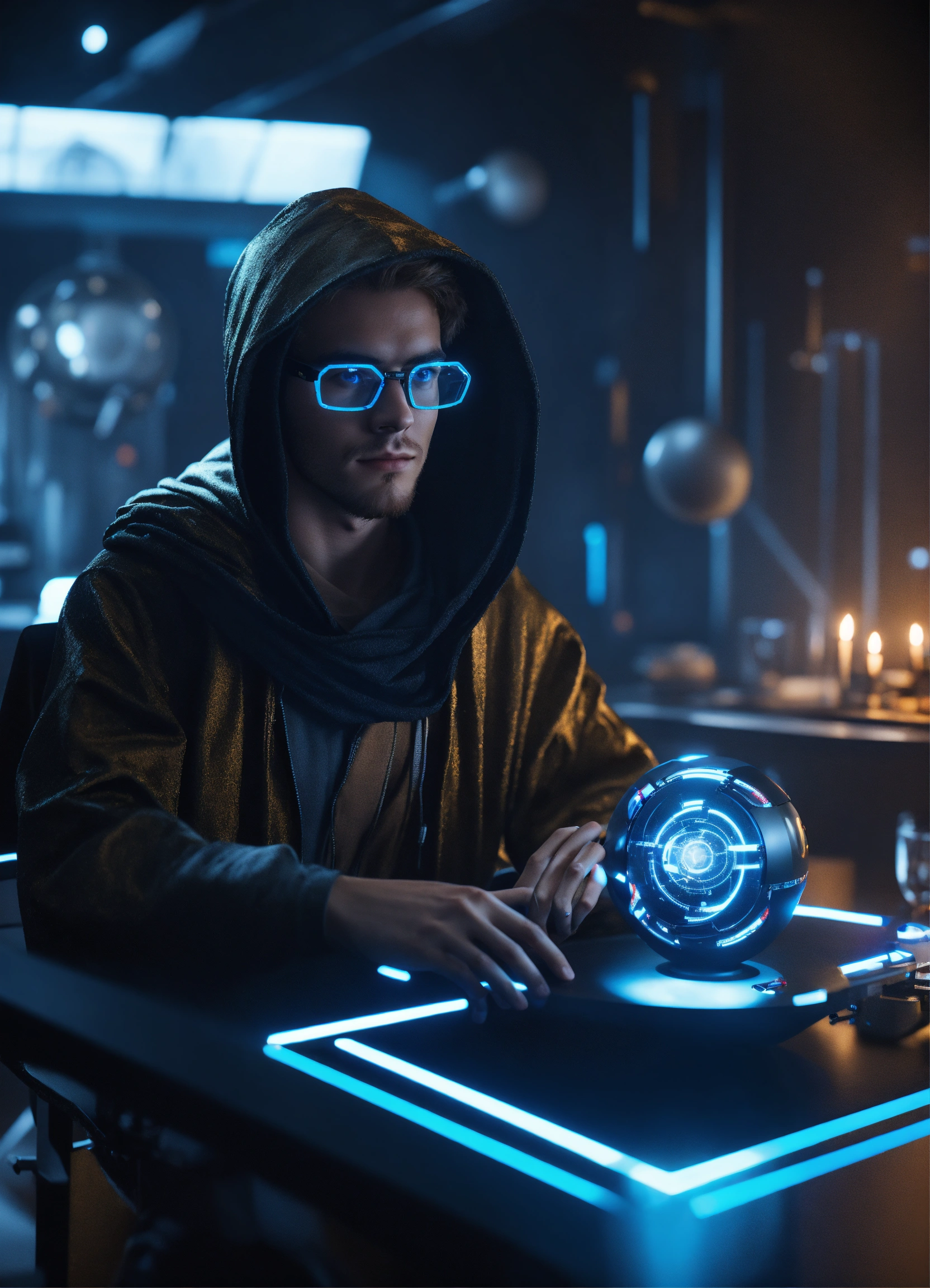 Lexica - Nerdy 25 year old male cyborg hacker wearing futuristic ...