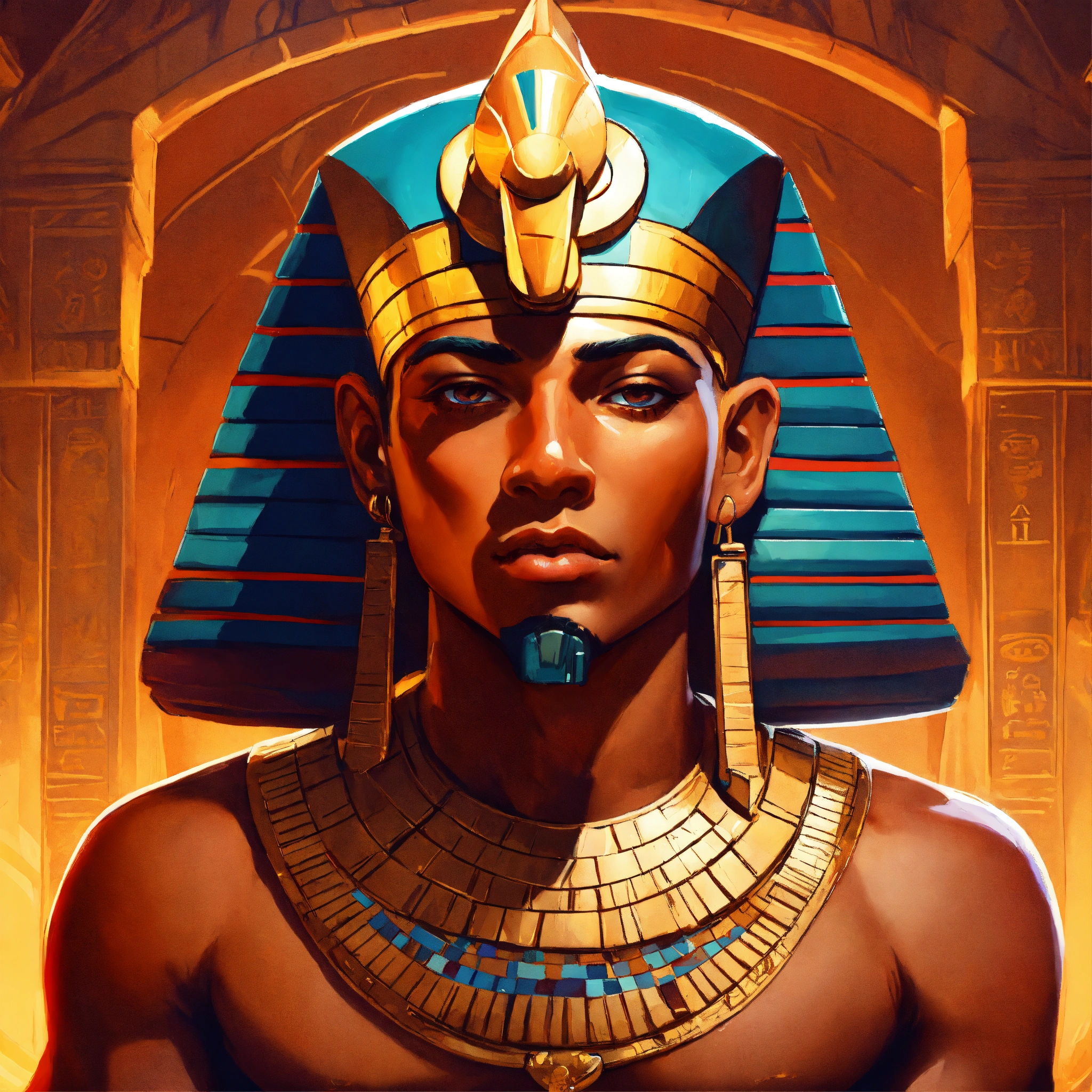 Lexica - Pharaon Amenhotep, cartoon oil paint, 2D illustration style, sharp focus, bright color ...