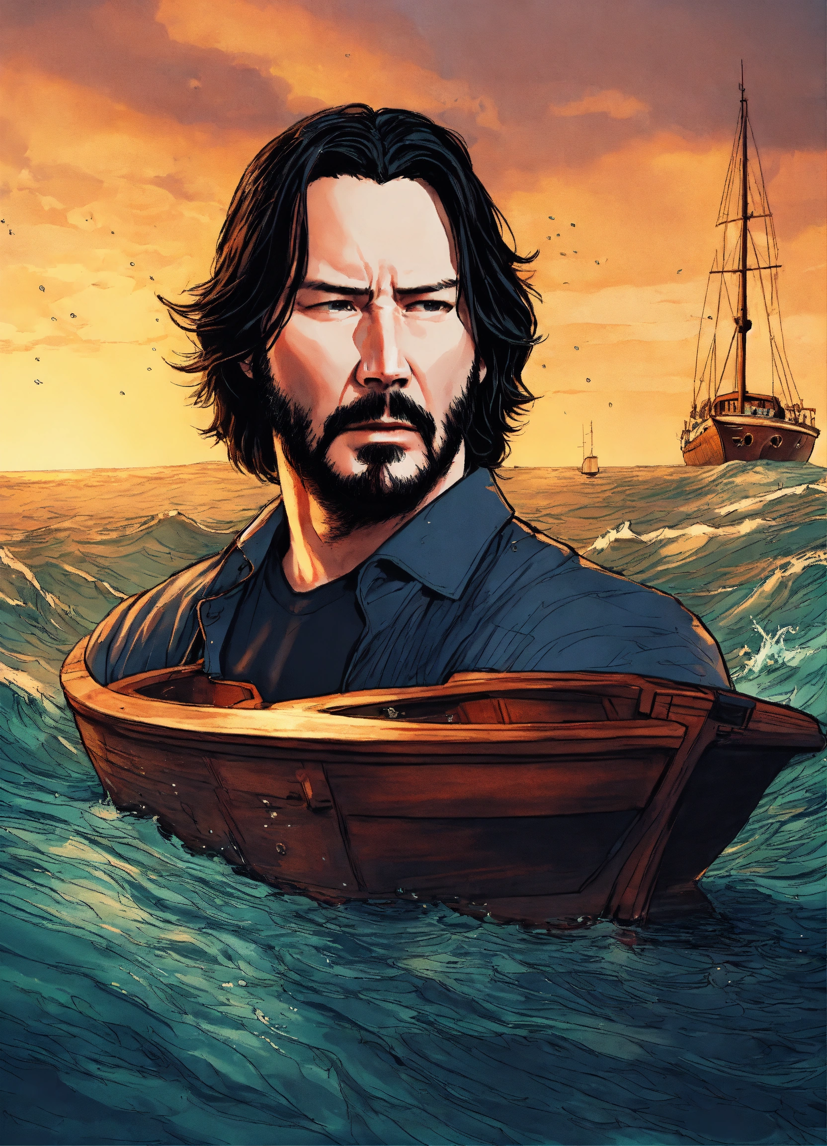 Lexica - Draw me a picture in the form of a comic where a boat has ...