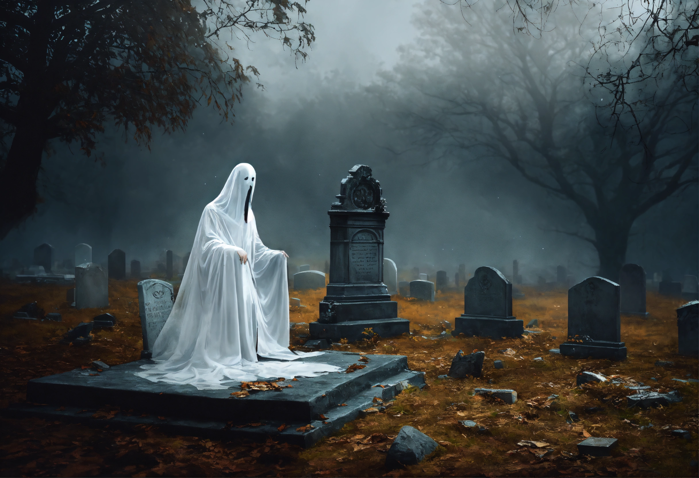Lexica - Create a digital art piece featuring a white ghost sitting on ...