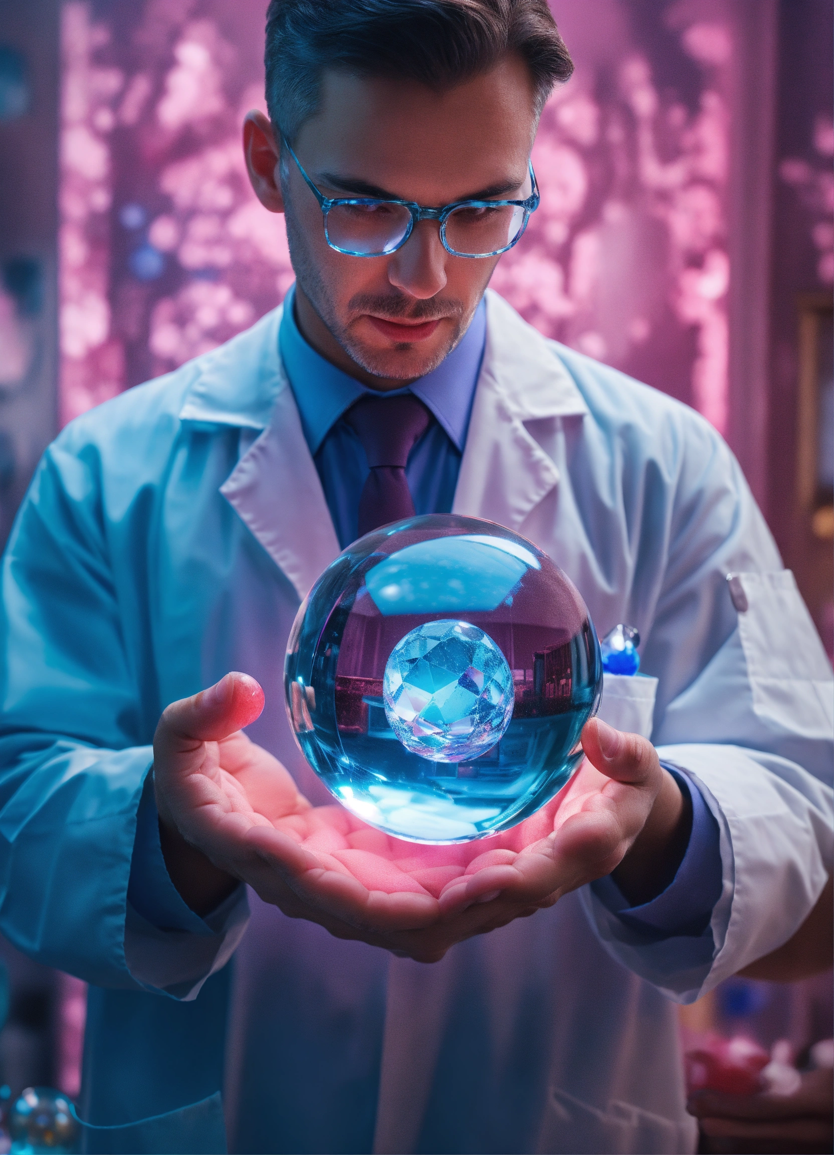 Lexica - A doctor holds a magical blue crystal ball in his hand and ...