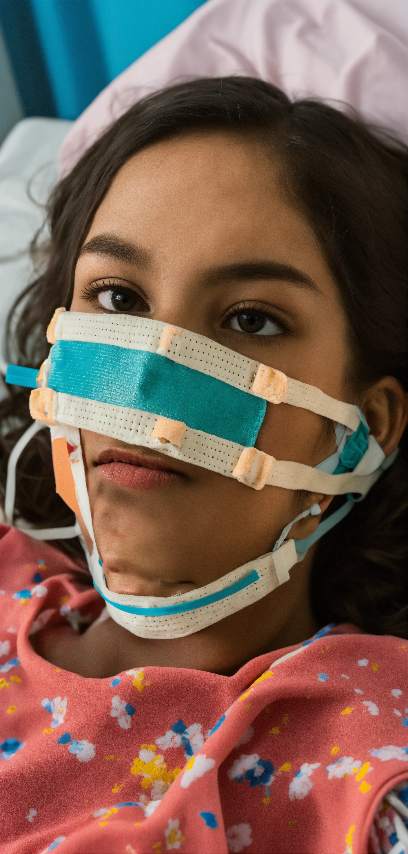 Lexica - A girl lies in a hospital bed with splints and bandages on her ...