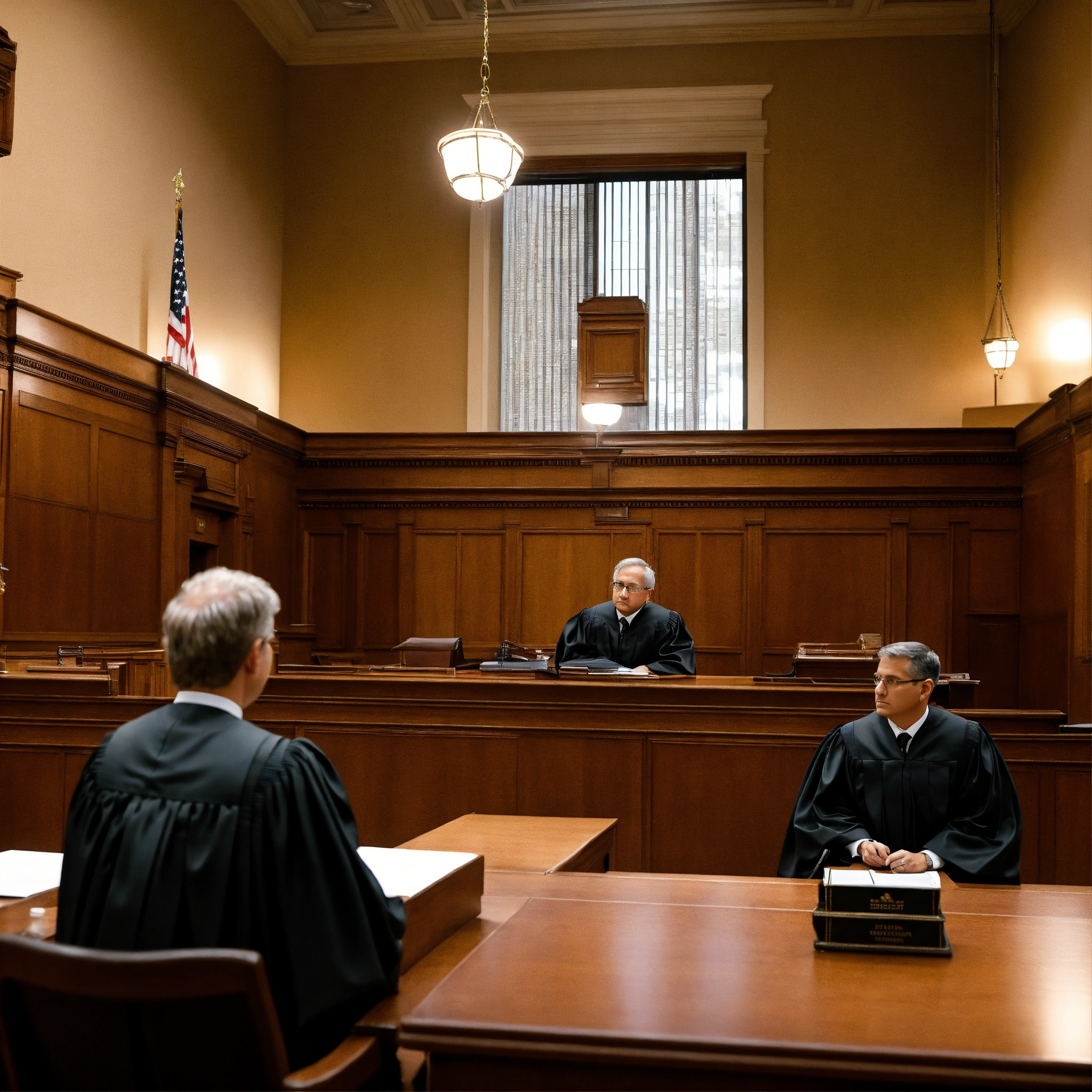 Lexica - A photo of a lawyer in a courtroom. The lawyer is wearing a ...