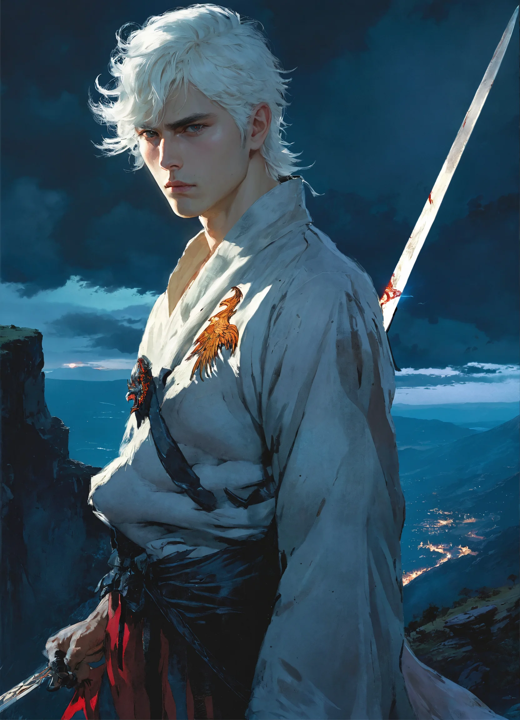 Lexica - A young white-haired man with sharp and ruthless eyes, a cold ...