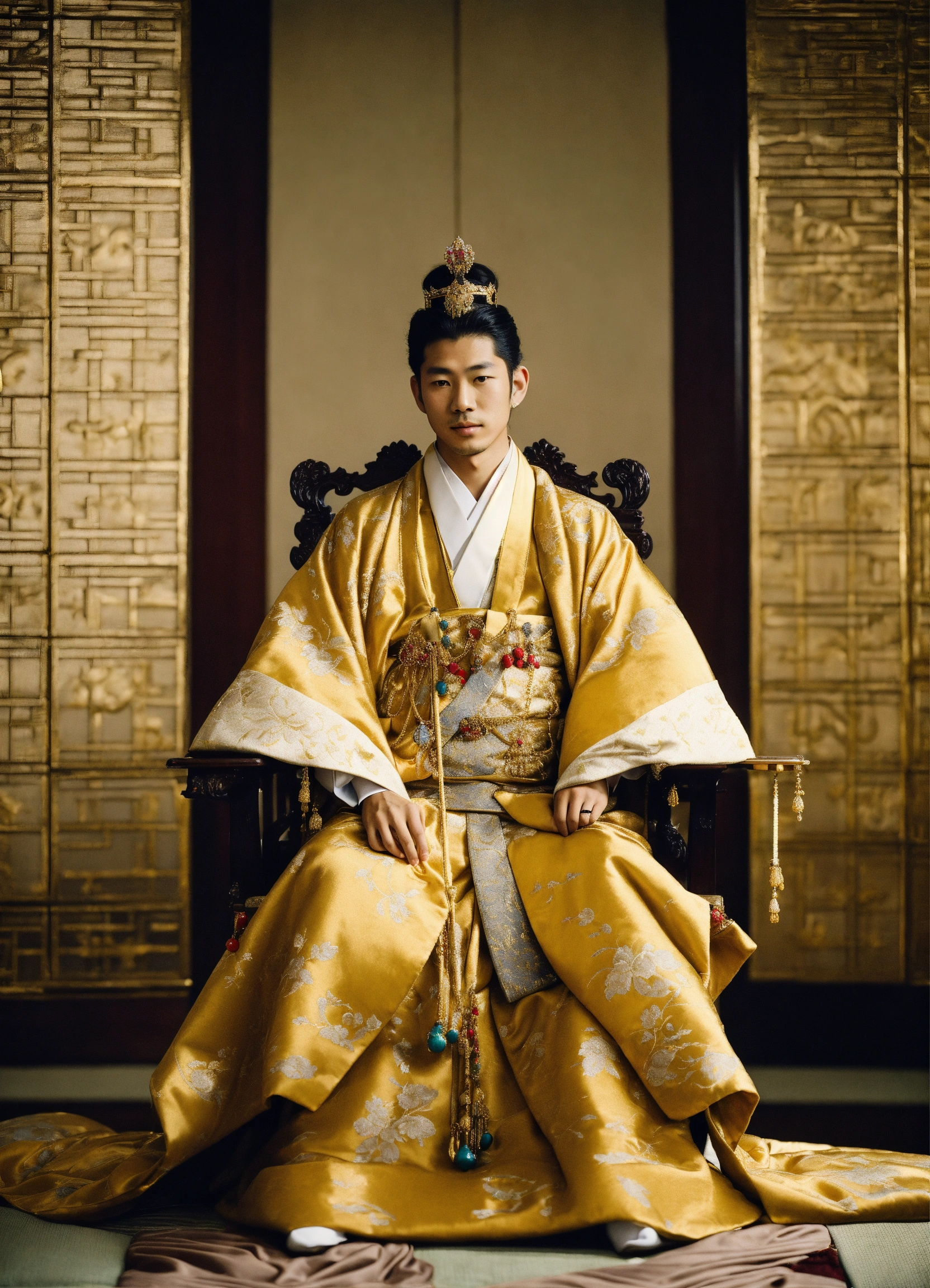 Lexica - Young japanese prince sitting on a royal chair, in a royal ...