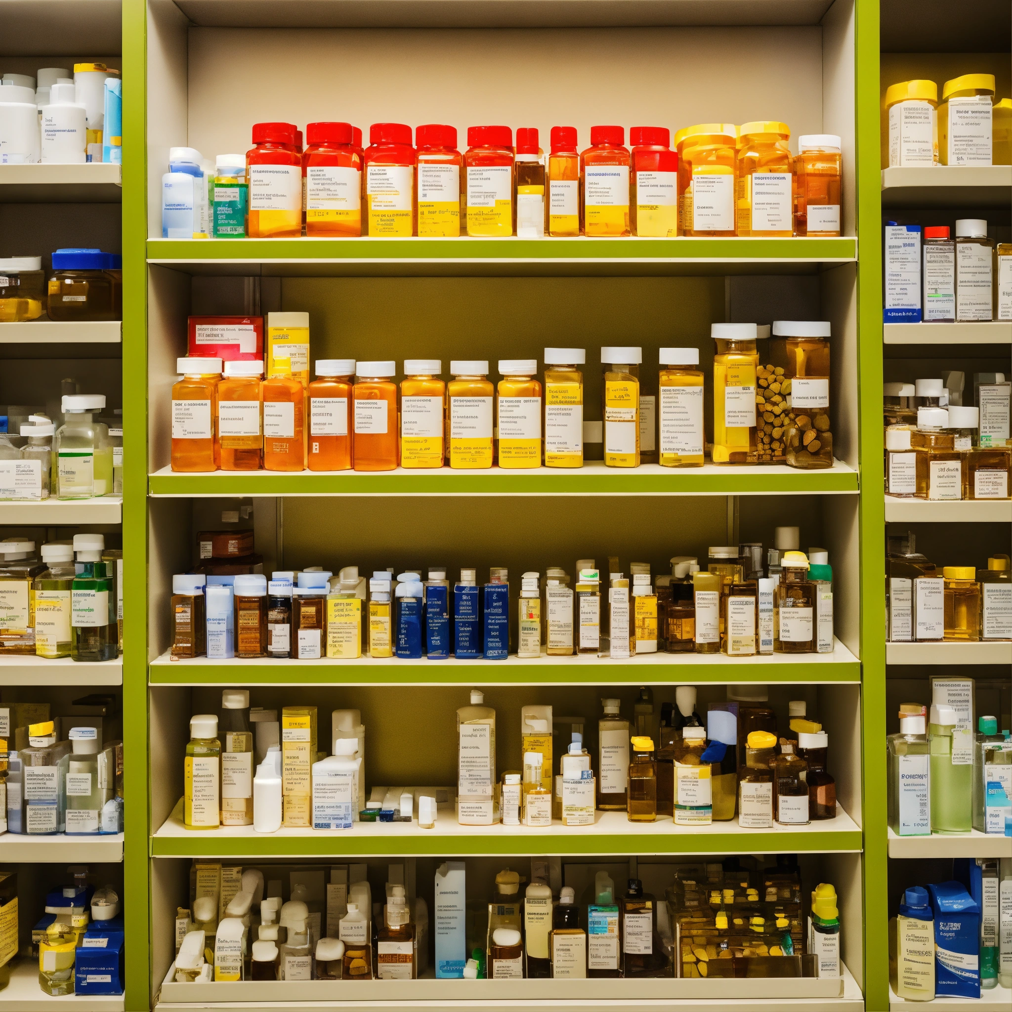 Lexica - A photo of a pharmacy with a variety of medications. The ...