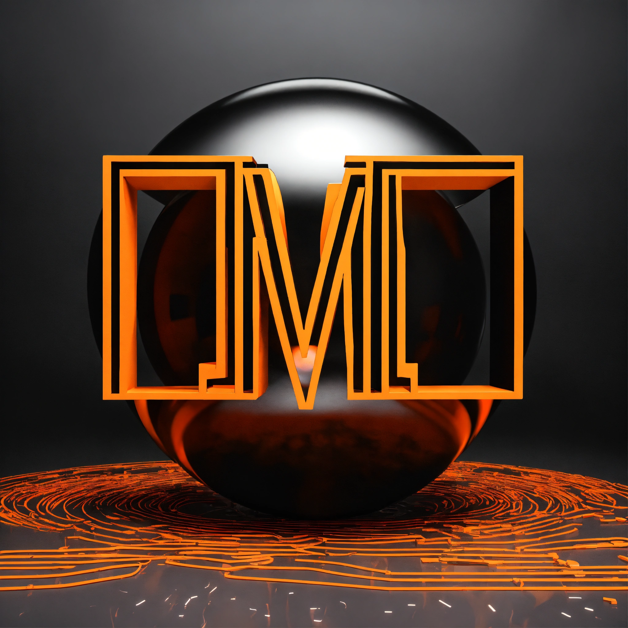 Lexica - Winline orange ball, black background, 3d icon, text "WL", two bi letters W and L
