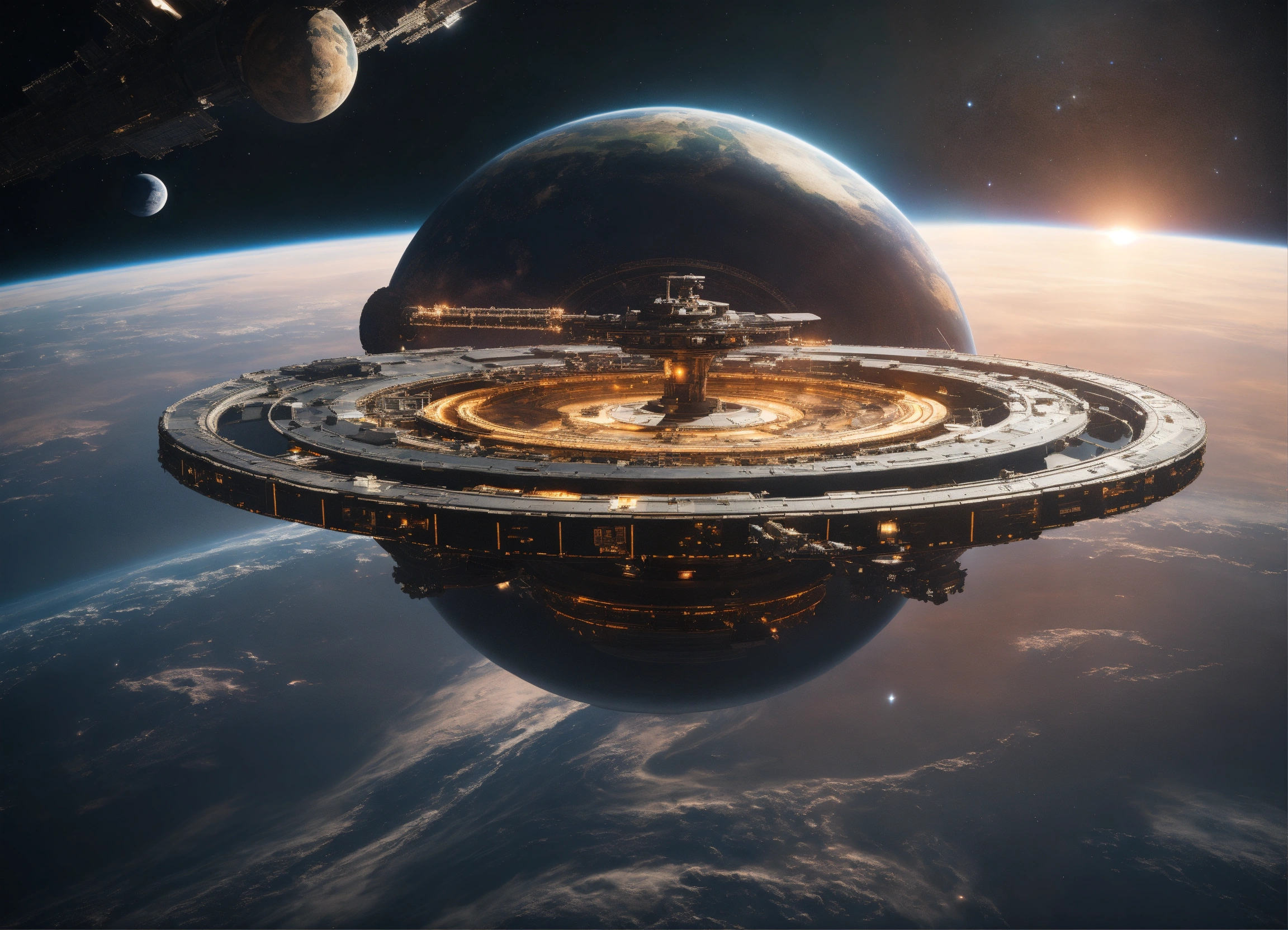 Lexica - A rounded space station wheel-shaped made of dark material, in ...