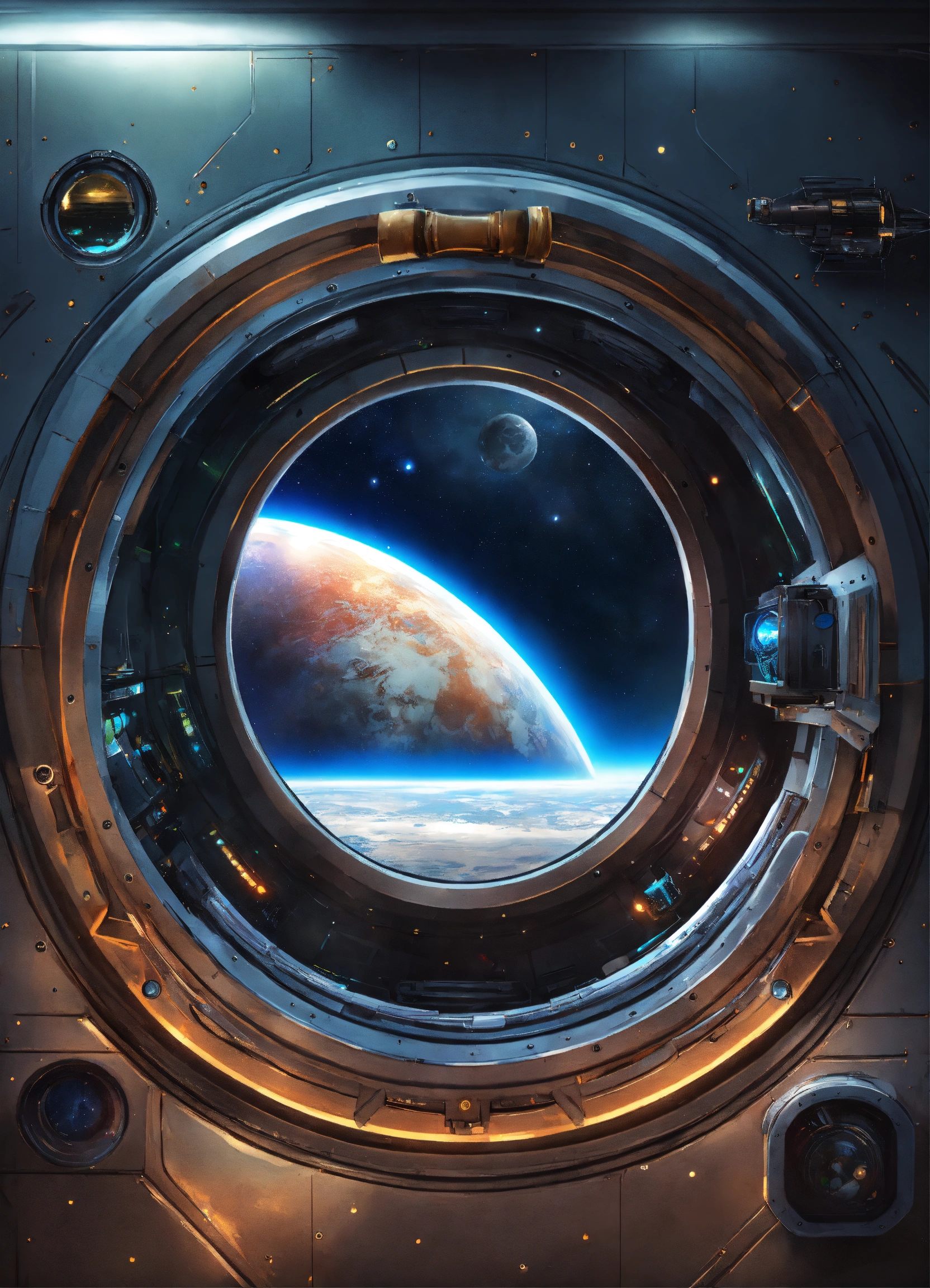 Lexica - Future spaceship, porthole, space planet. Realism