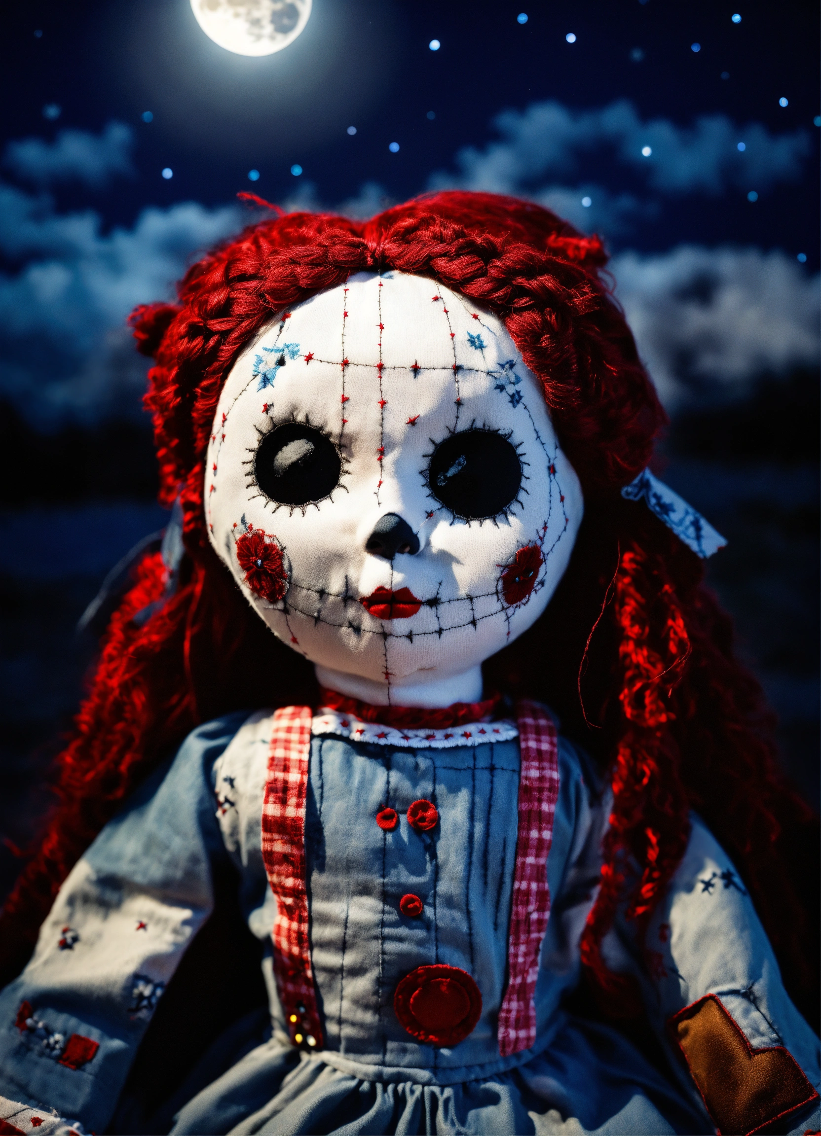 Lexica - The face of a scary rag doll with stitches and patches against ...