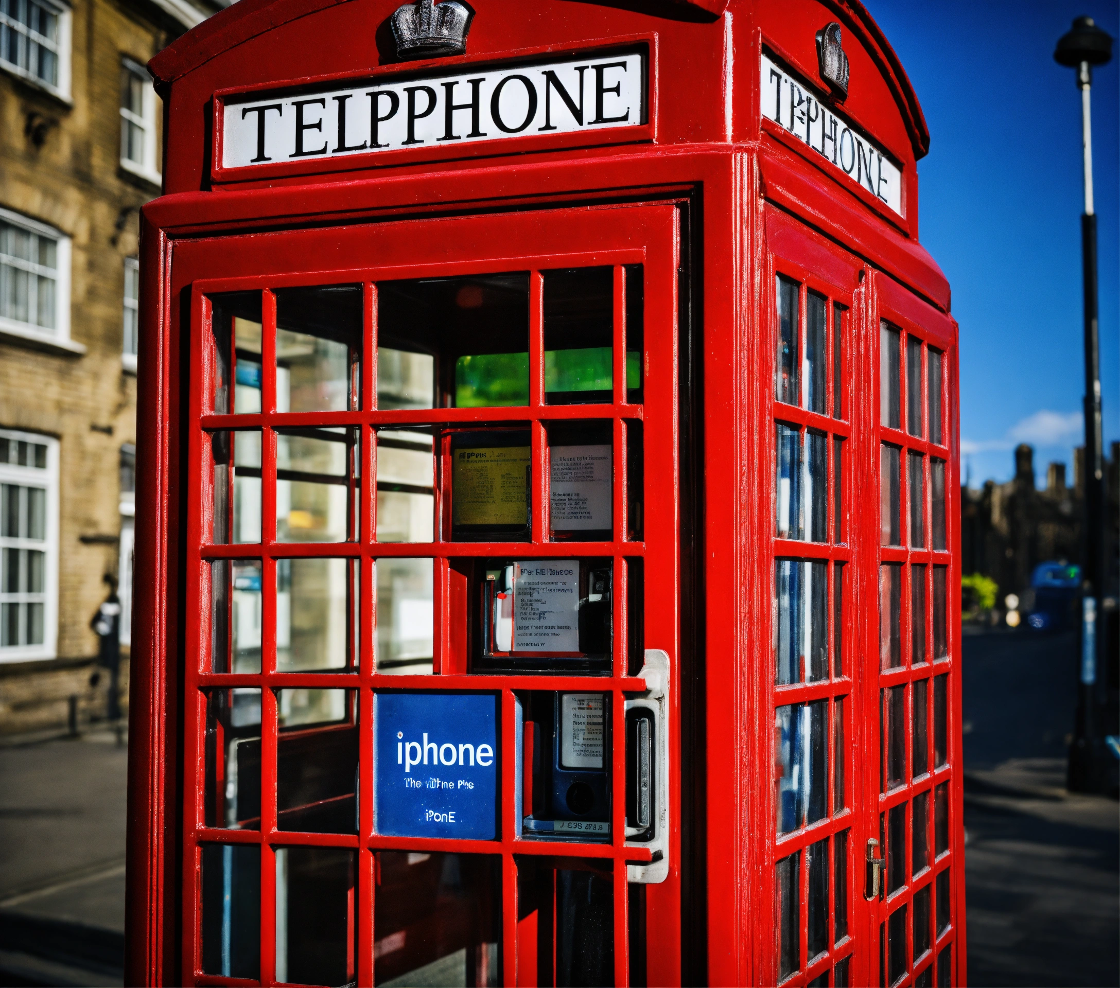 Lexica - A British telephone booth with the letters "iPhone" on it.