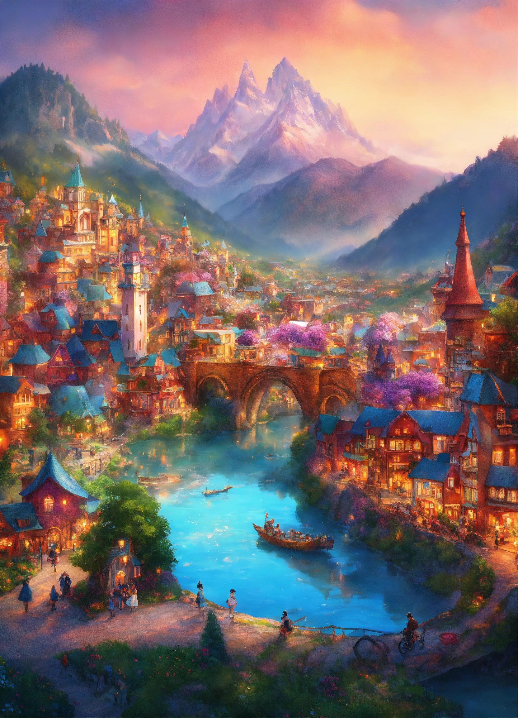 Lexica - Create an image of a vibrant, fairy tale city with a towering ...