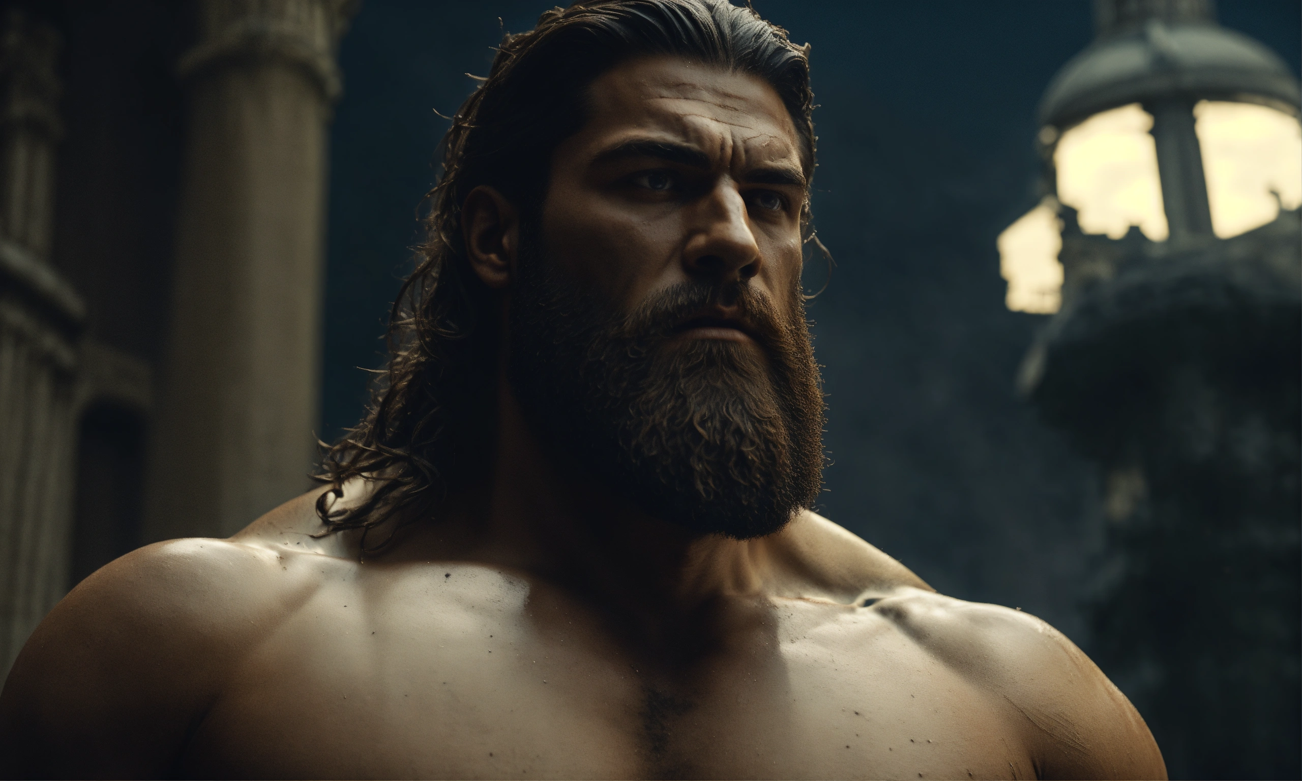 Lexica - A muscular statue of a strong Greek man with a beard and scars ...