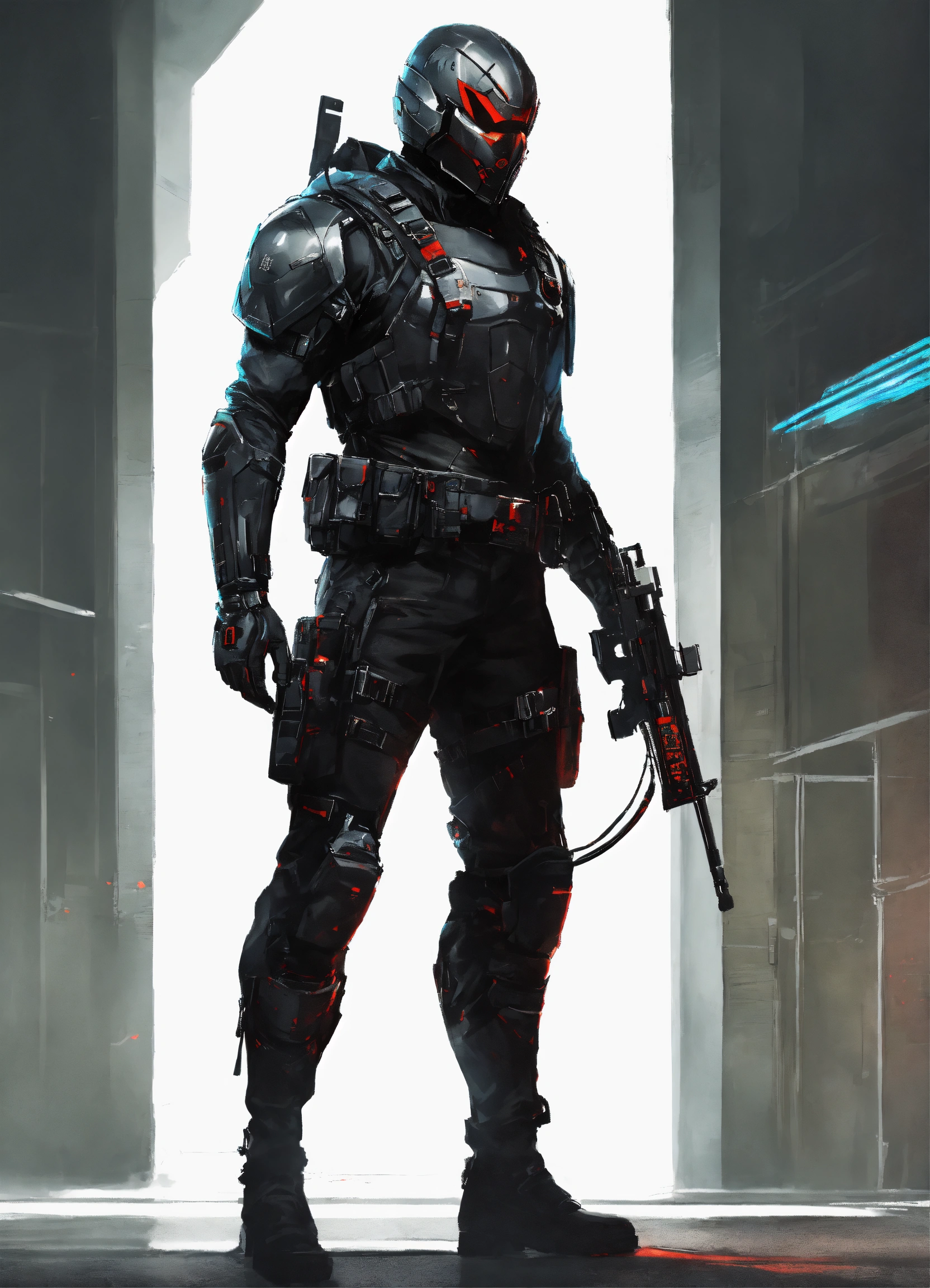 Lexica - Concept art full body, male mercenary in black angular modern ...