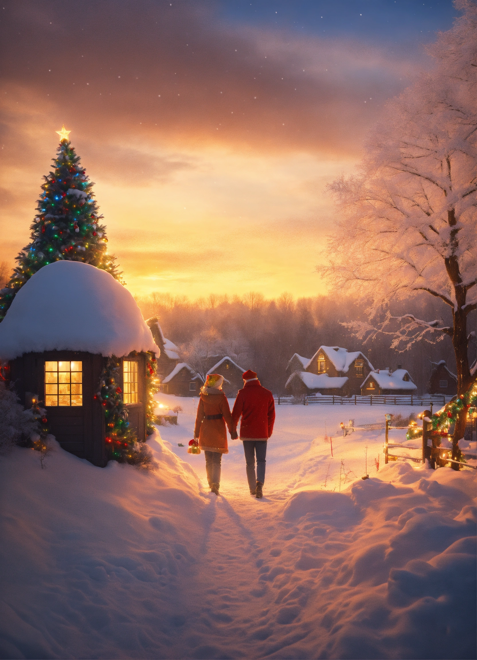Lexica - Picture an idyllic Christmas scene as viewed by a young couple ...