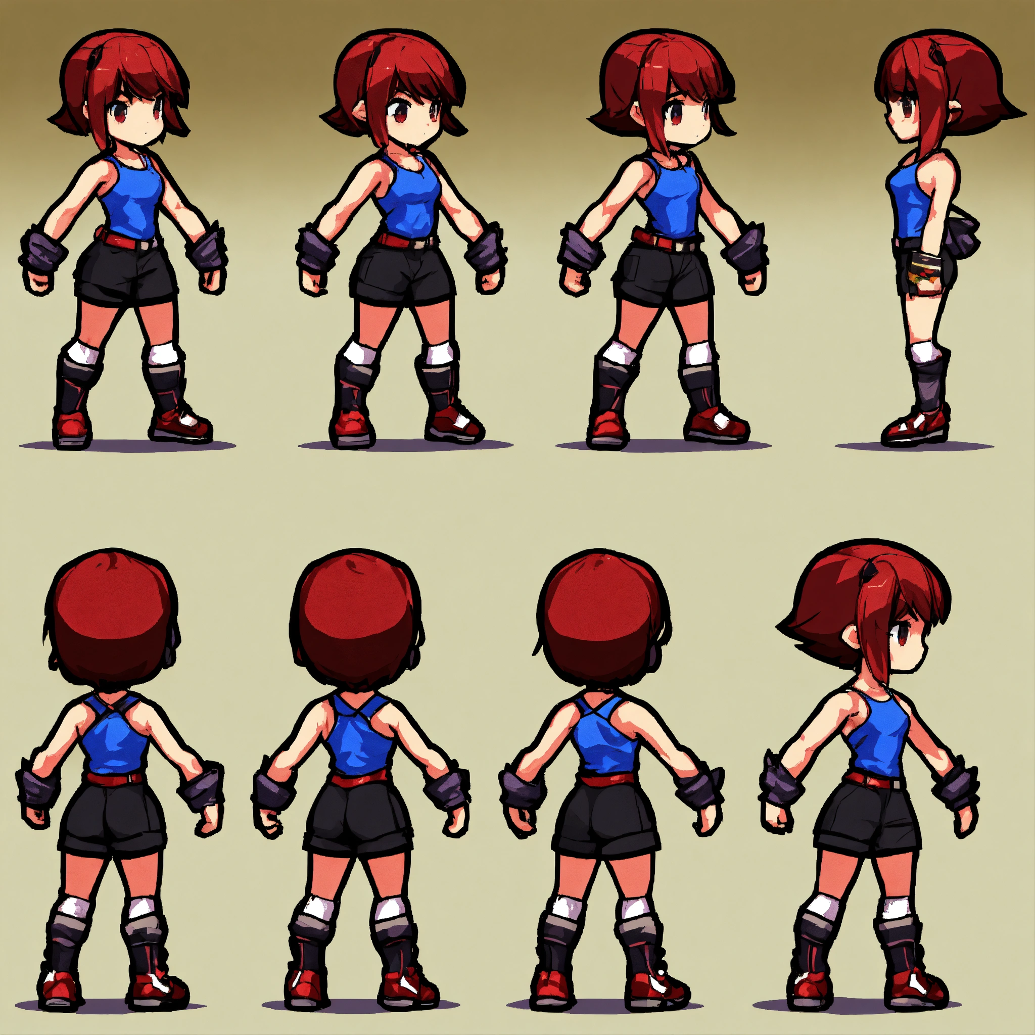 Lexica - Game assets, sprite sheet, girl, short hair, tank top, shorts ...