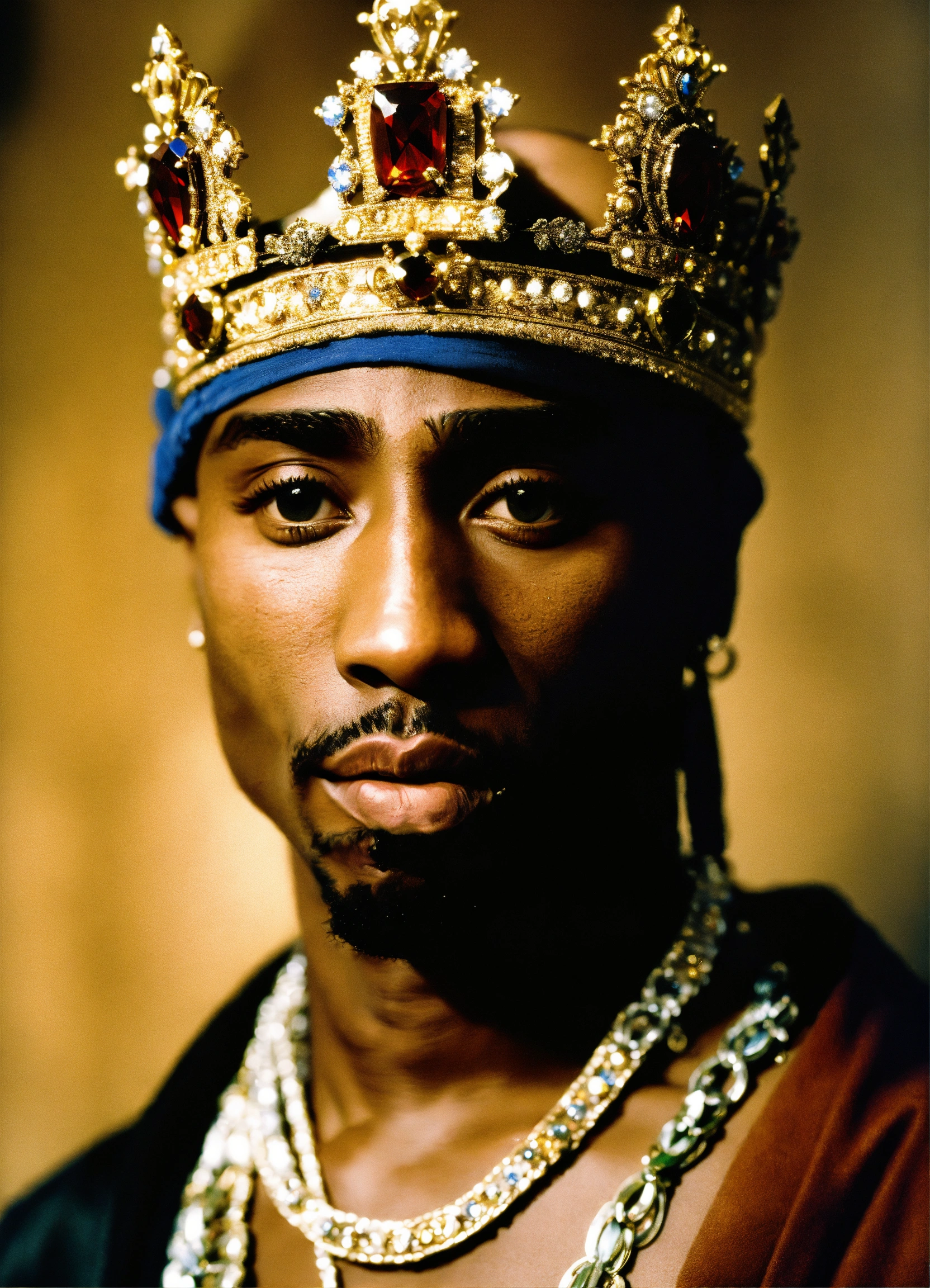 Lexica - Tupac Shakur wearing a royal Roman coronet painted by Leonardo ...