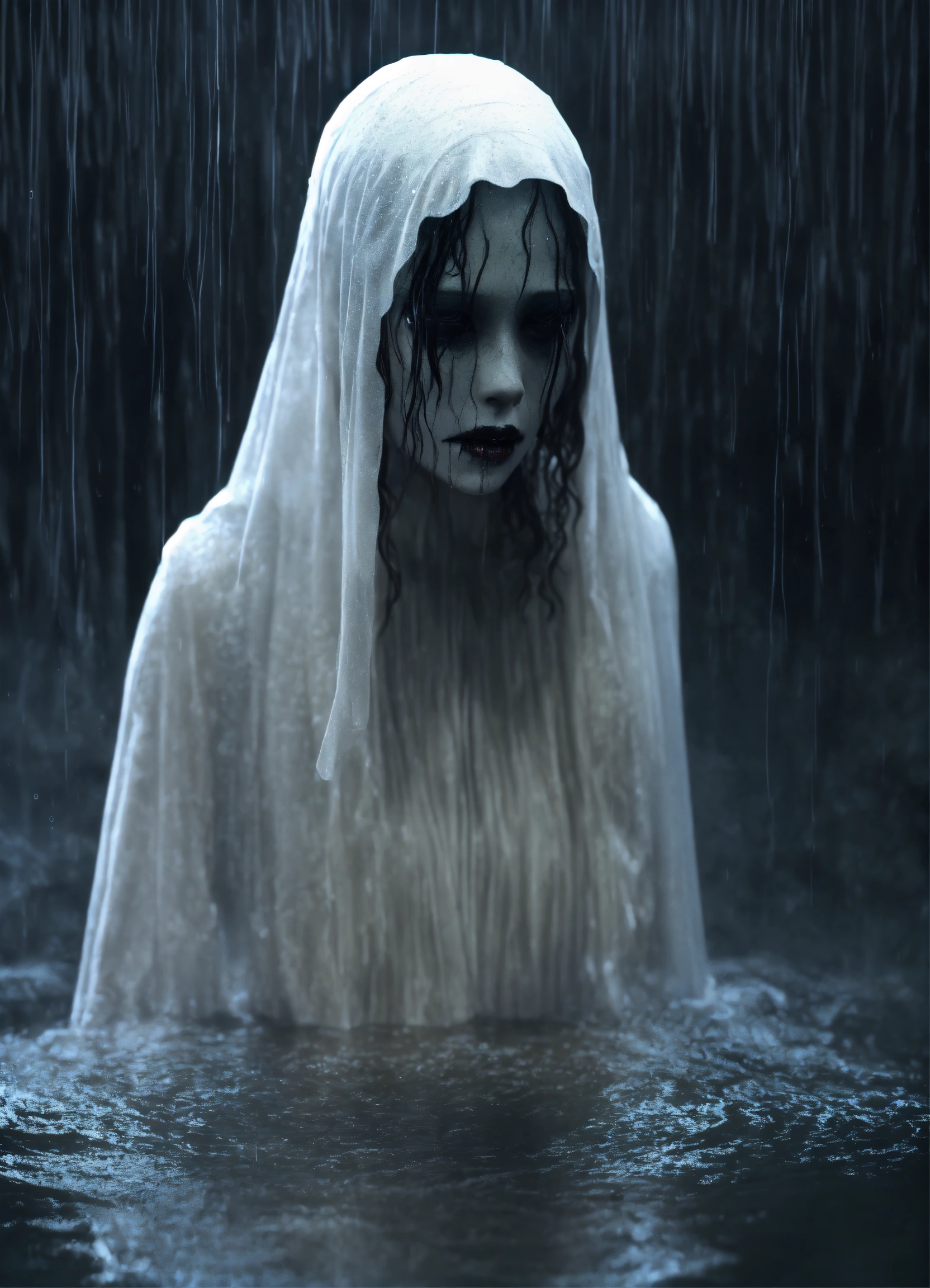 Lexica - A scary la llorona in white in water. Only the head and ...